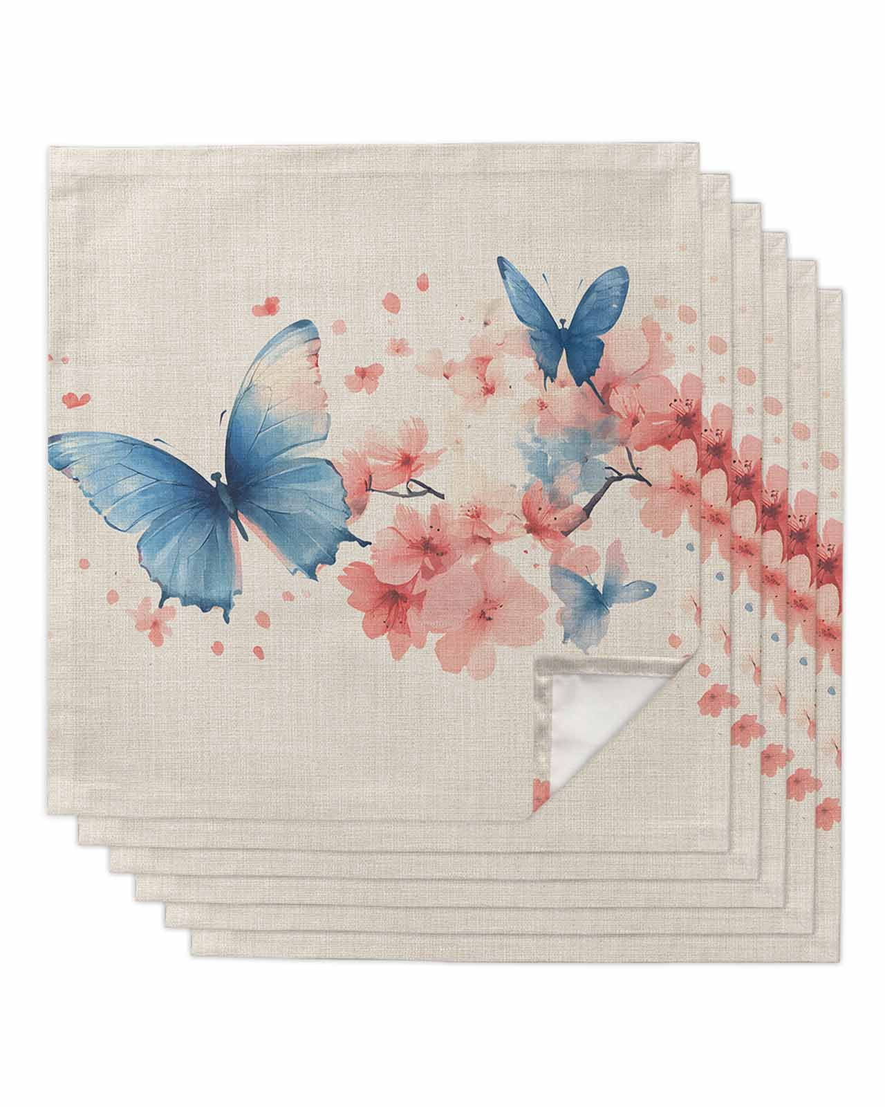 nqOlkjepod Blue Butterfly Cloth Napkins Set of 6 Reusable Dinner ...