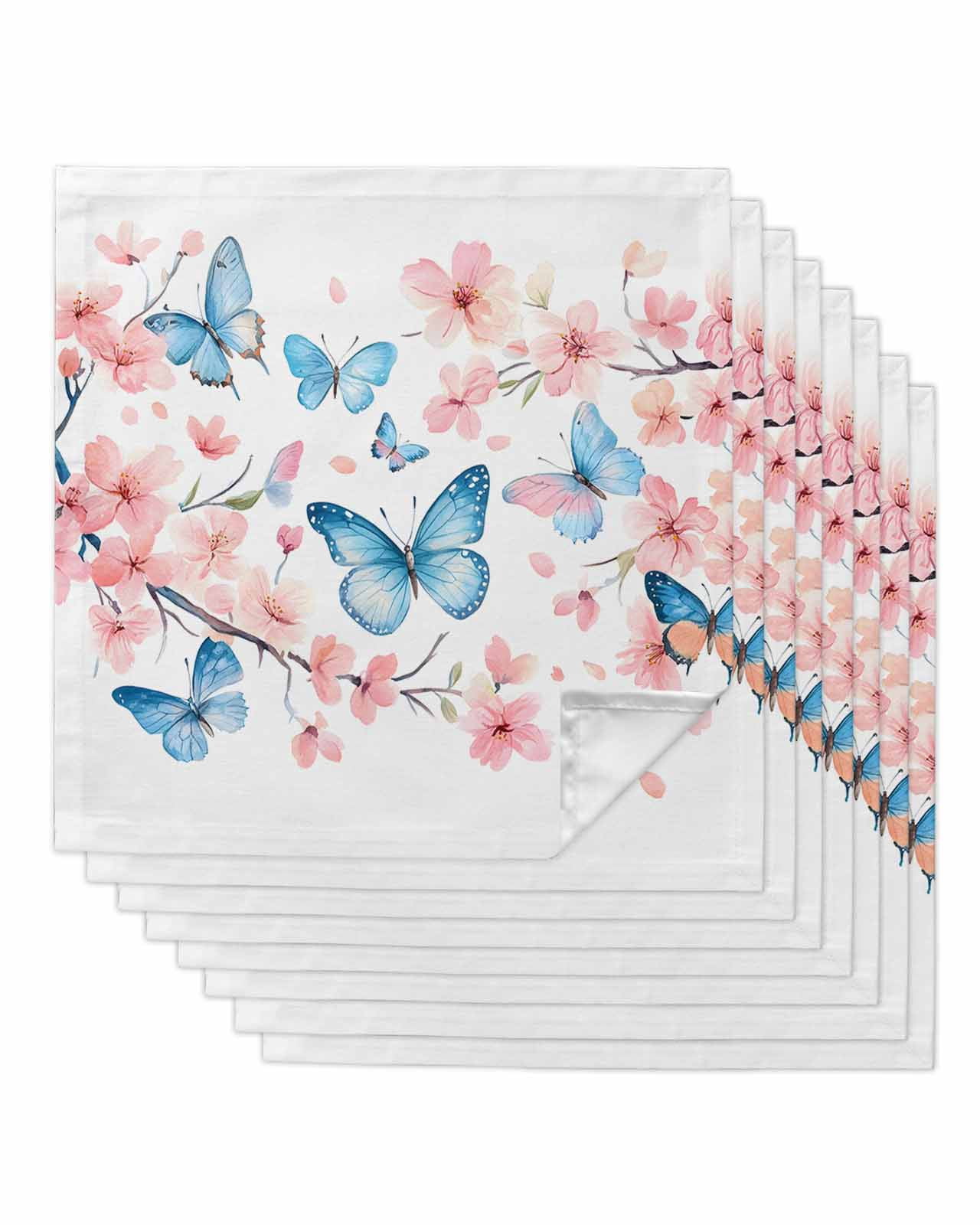 nqOlkjepod Blue Butterfly Cloth Napkins Set of 8 Reusable Dinner ...