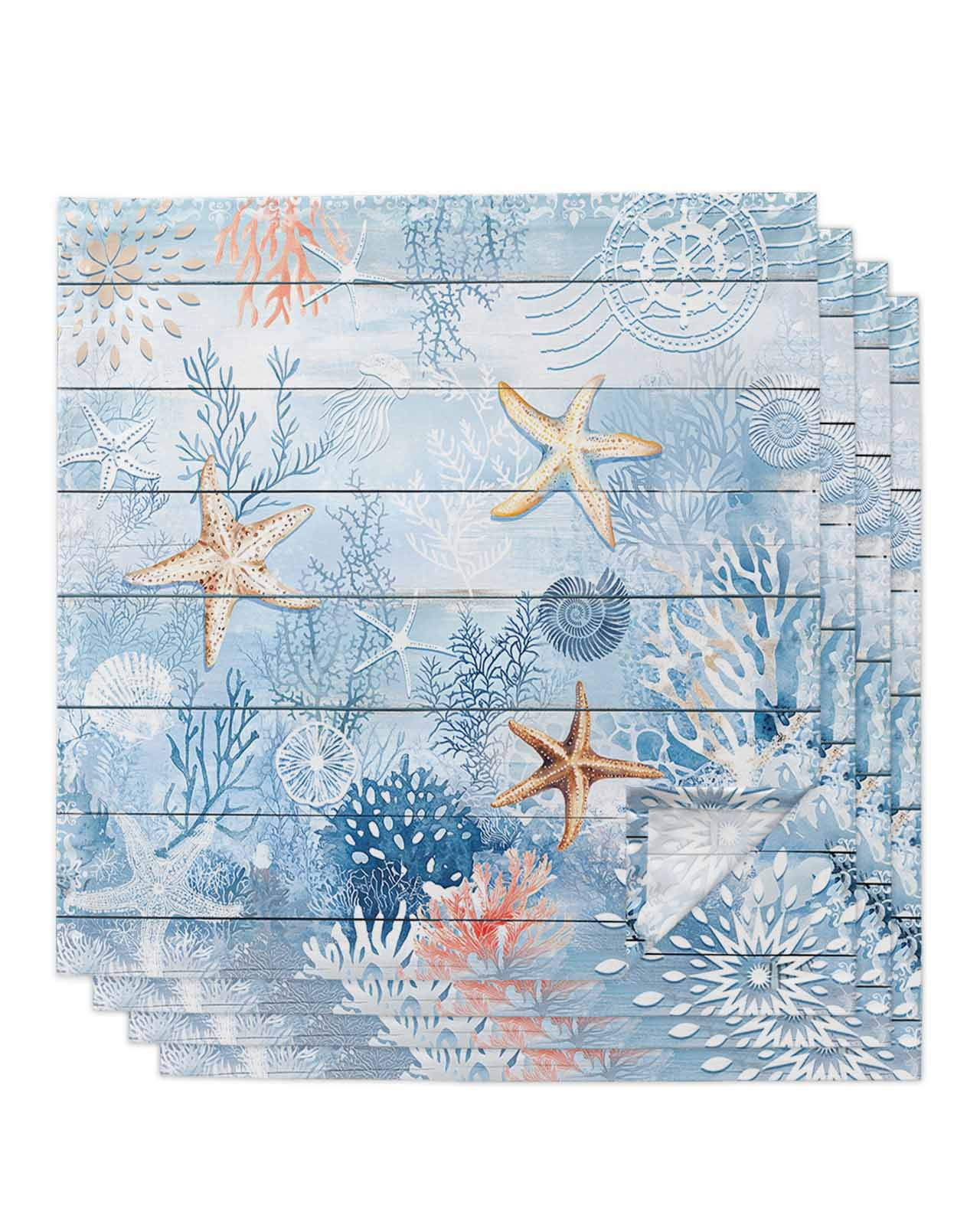 nqOlkjepod Blue Coastal Cloth Napkins Set of 4 Reusable Dinner Napkins ...