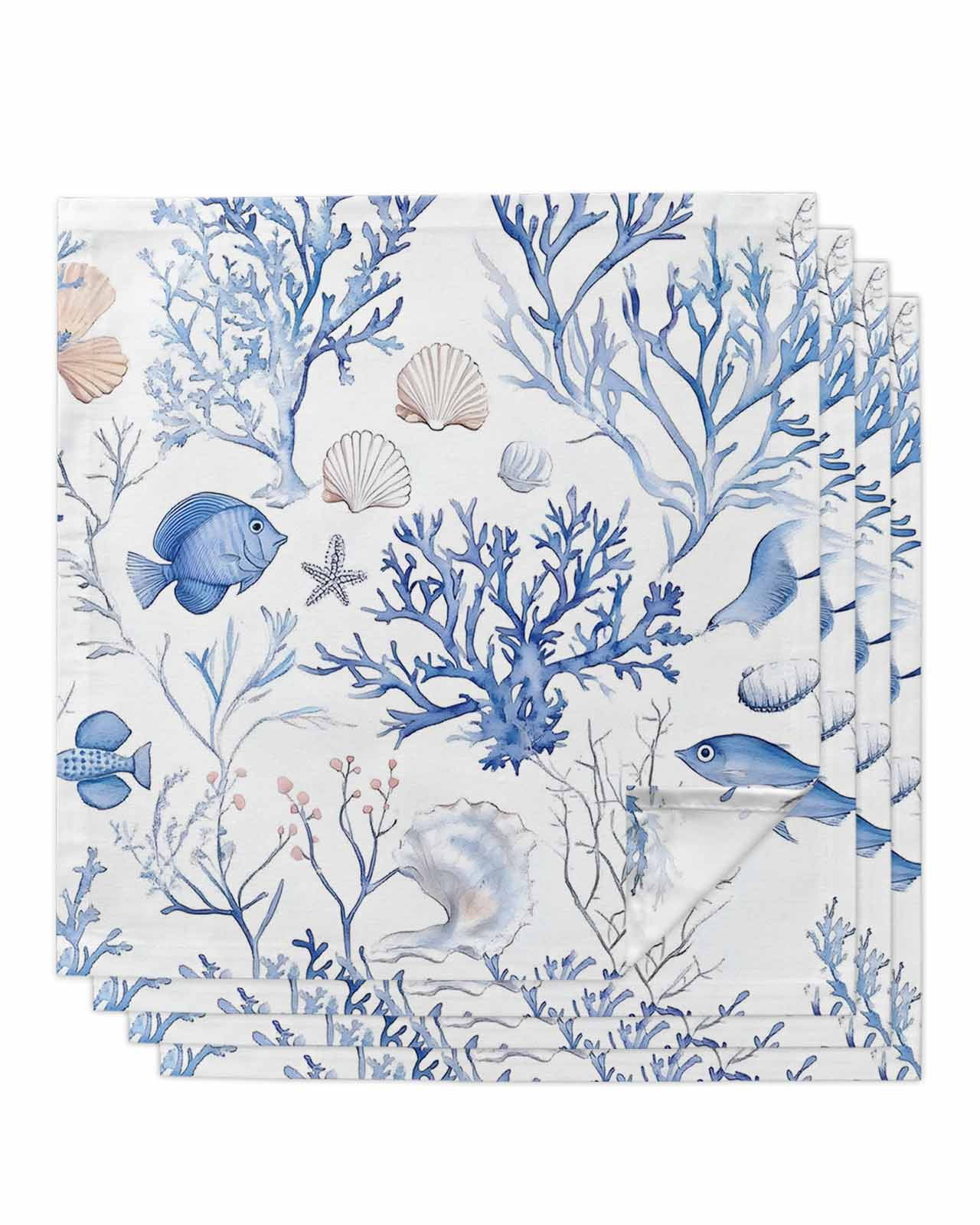 nqOlkjepod Blue Coastal Cloth Napkins Set of 4 Reusable Dinner Napkins ...