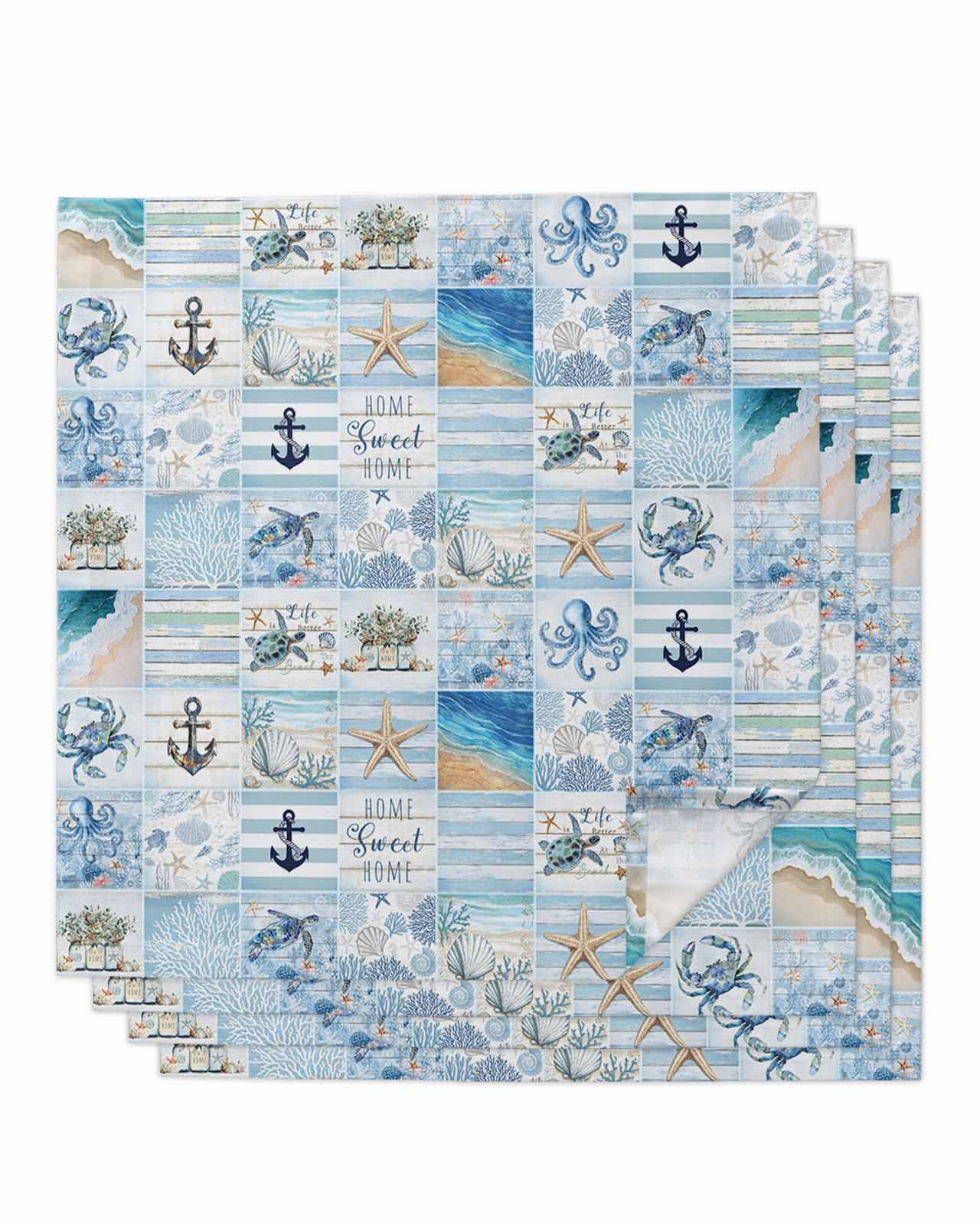 nqOlkjepod Blue Coastal Cloth Napkins Set of 4 Reusable Dinner Napkins ...