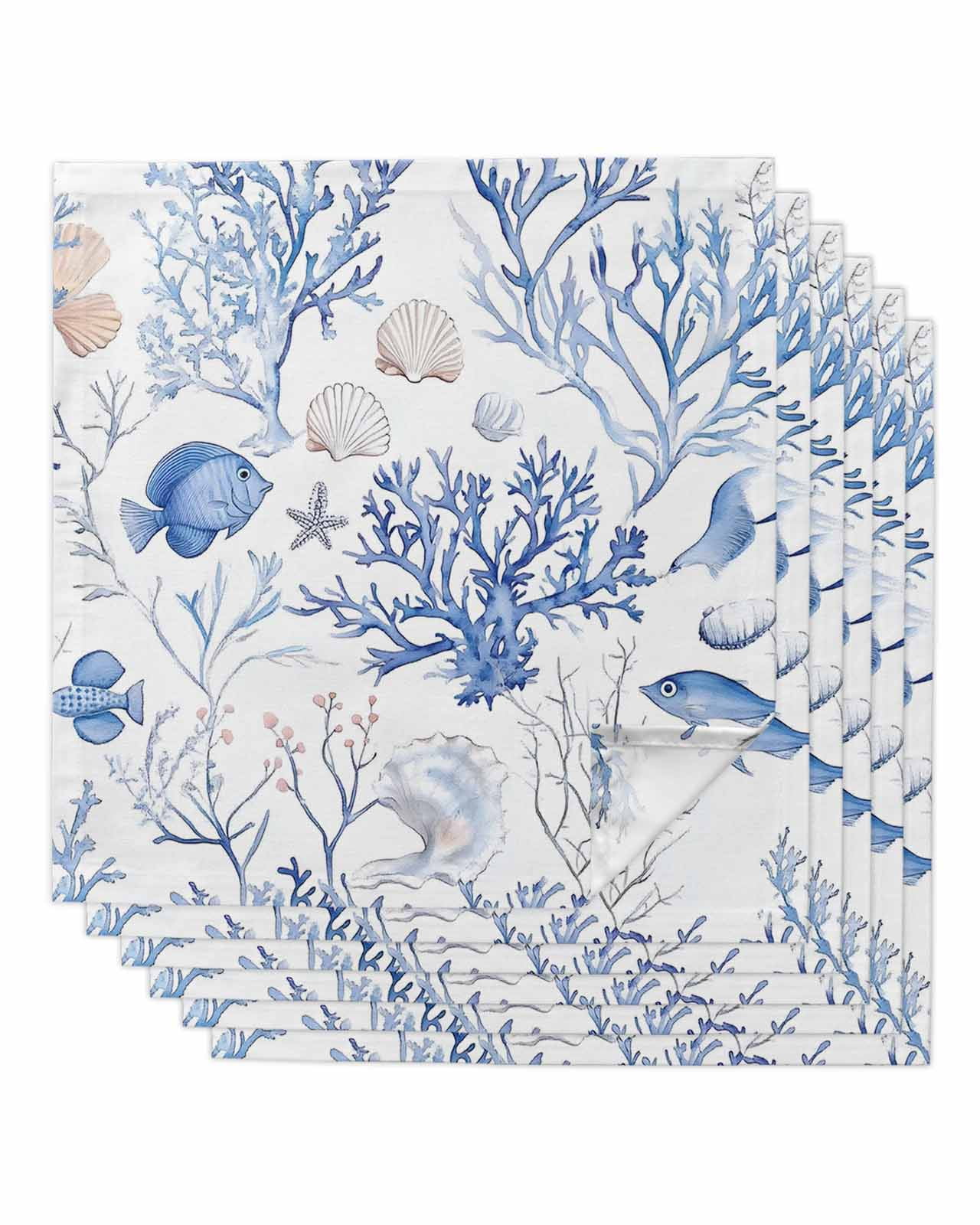 nqOlkjepod Blue Coastal Cloth Napkins Set of 6 Reusable Dinner Napkins ...