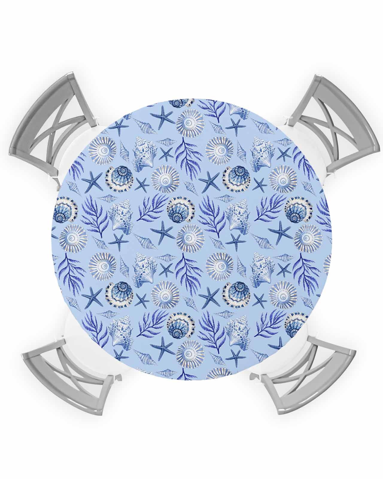 nqOlkjepod Blue Coastal Conch Round Tablecloth, Fitted Table Cover with ...