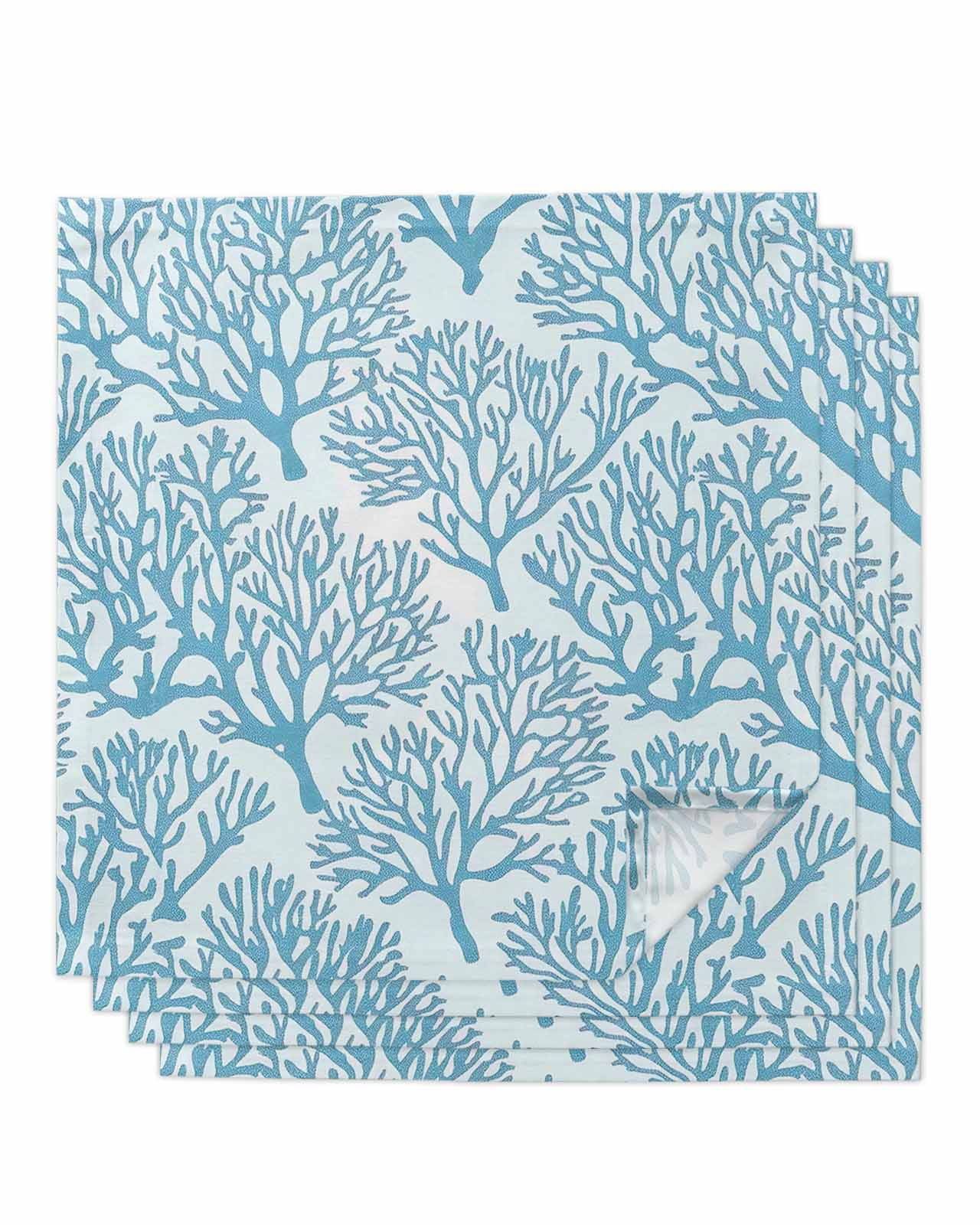 nqOlkjepod Blue Coastal Coral Cloth Napkins Set of 4 Reusable Dinner ...