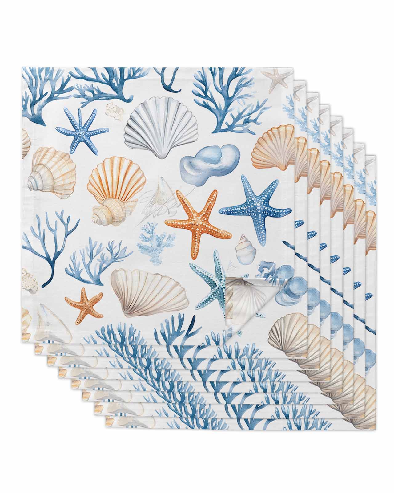 nqOlkjepod Blue Coastal Coral Cloth Napkins Set of 8 Reusable Dinner ...