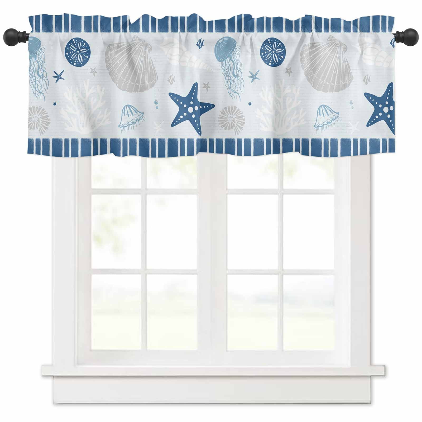 nqOlkjepod Blue Coastal Farmhouse Short Window Curtain Valances, Ocean ...