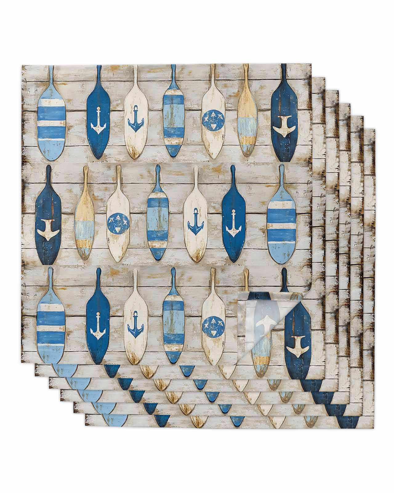 nqOlkjepod Blue Coastal Nautical Cloth Napkins Set of 6 Reusable Dinner ...