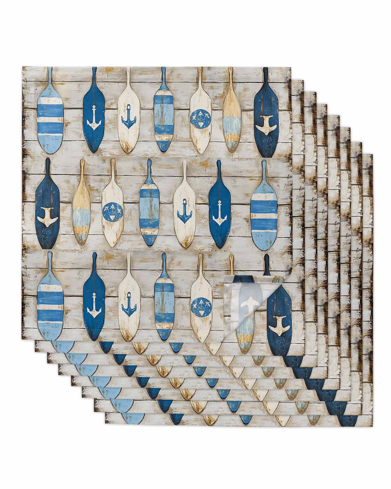 nqOlkjepod Blue Coastal Nautical Cloth Napkins Set of 8 Reusable Dinner ...