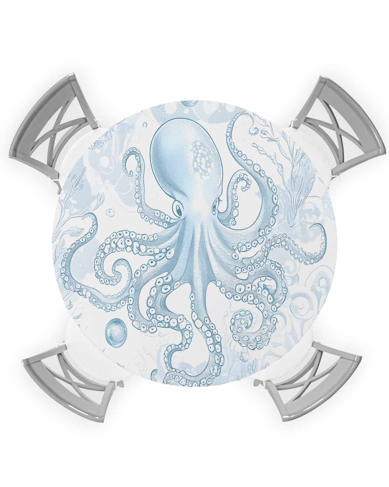 nqOlkjepod Blue Coastal Octopus Round Tablecloth, Fitted Table Cover ...