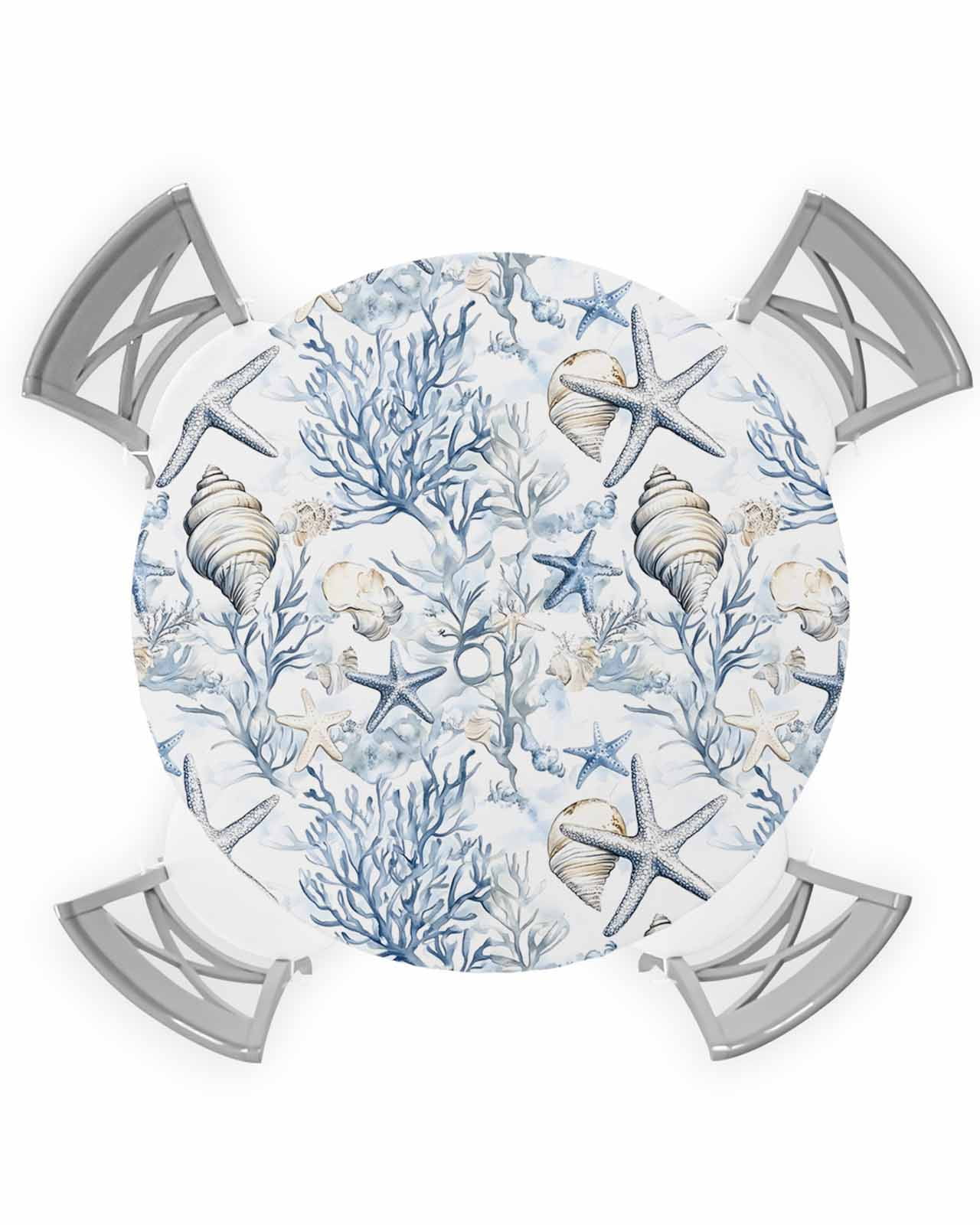 nqOlkjepod Blue Coastal Round Tablecloth, Fitted Table Cover with ...
