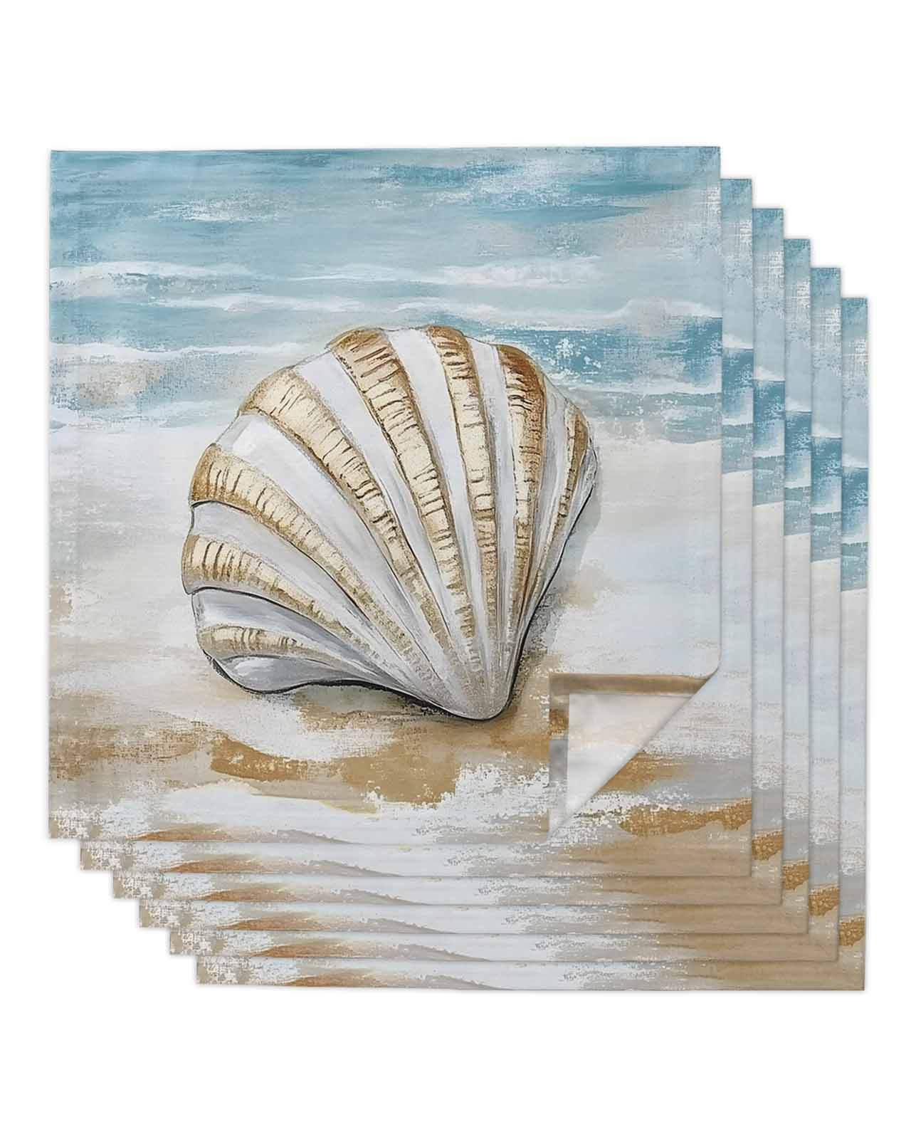 nqOlkjepod Blue Coastal Shell Cloth Napkins Set of 6 Reusable Dinner ...