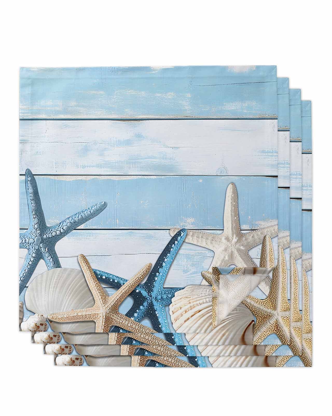 nqOlkjepod Blue Coastal Starfish Cloth Napkins Set of 4 Reusable Dinner ...