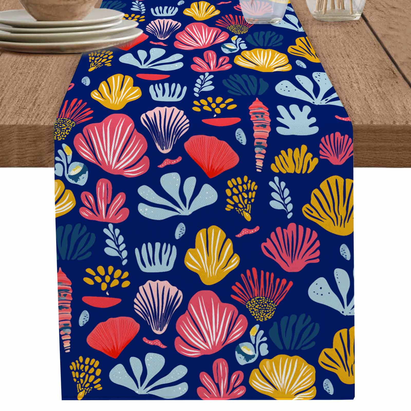 nqOlkjepod Blue Coastal Table Runner 108 Inches Long Farmhouse Dress Scarves, Watercolor Summer ...