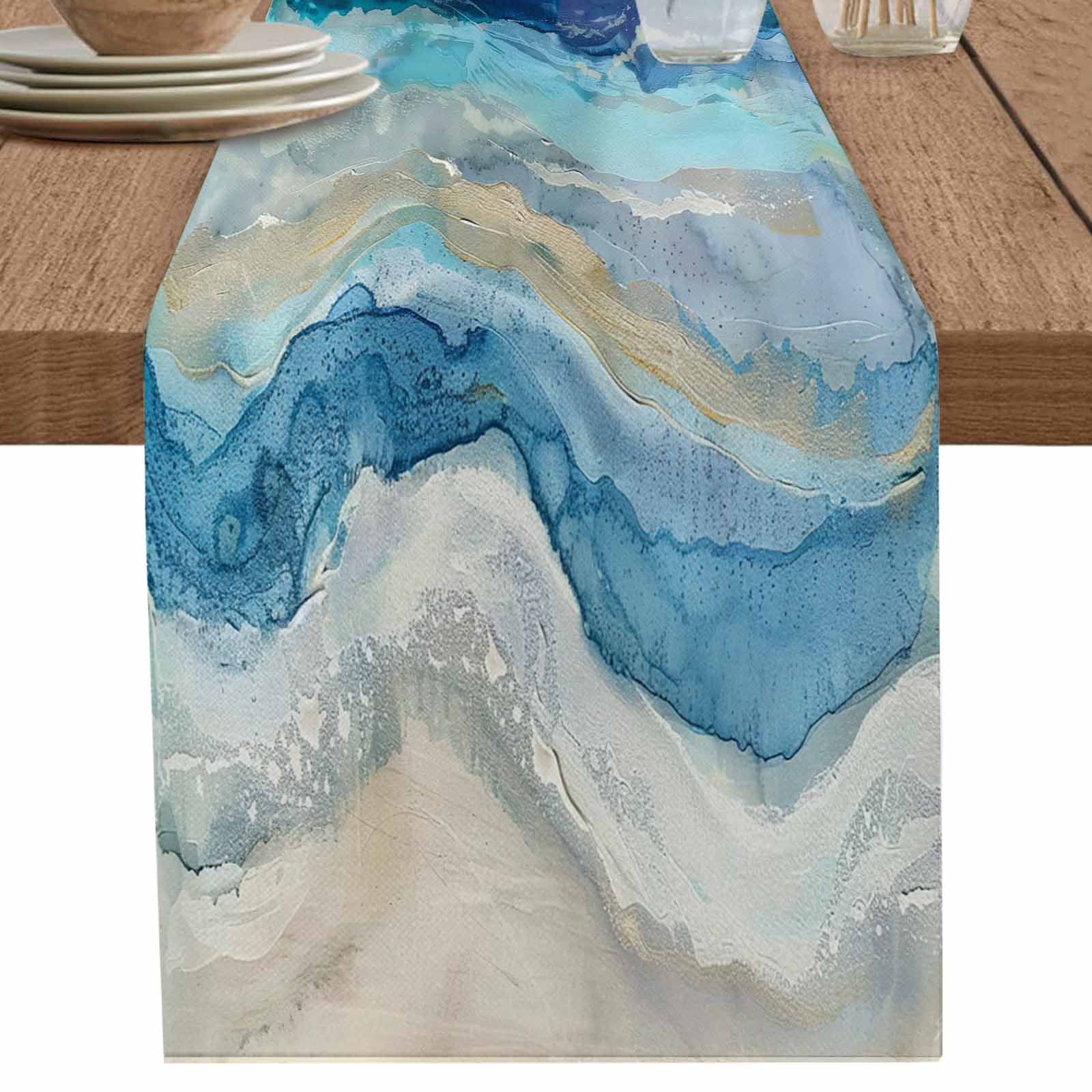 nqOlkjepod Blue Coastal Table Runner 36 Inches Long Farmhouse Dress ...