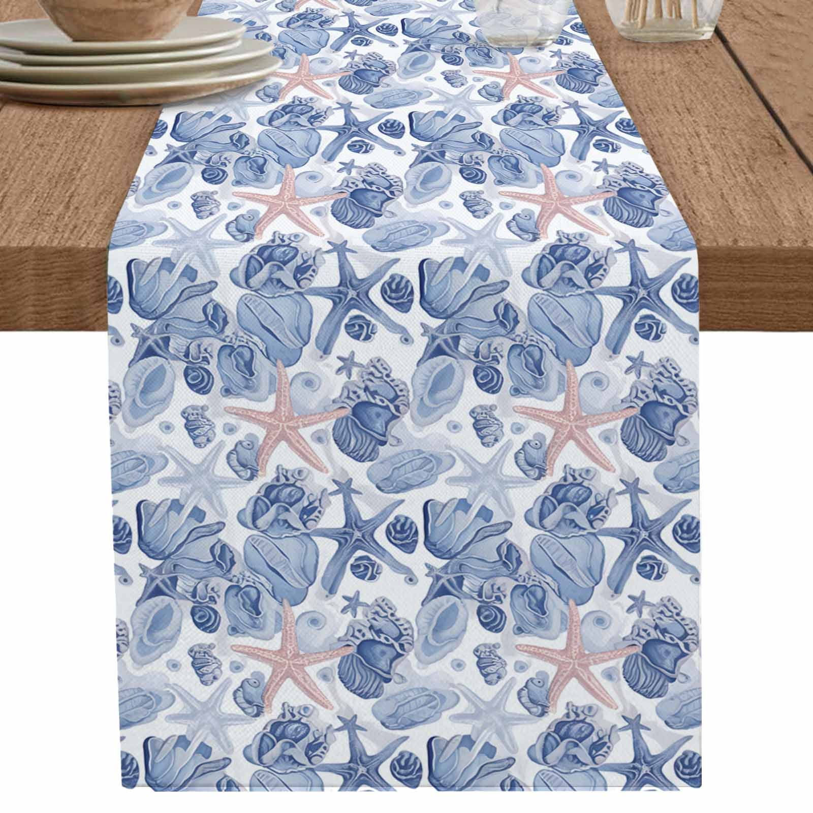 nqOlkjepod Blue Coastal Table Runner 60 Inches Long Farmhouse Dress Scarves, Starfish Ocean ...