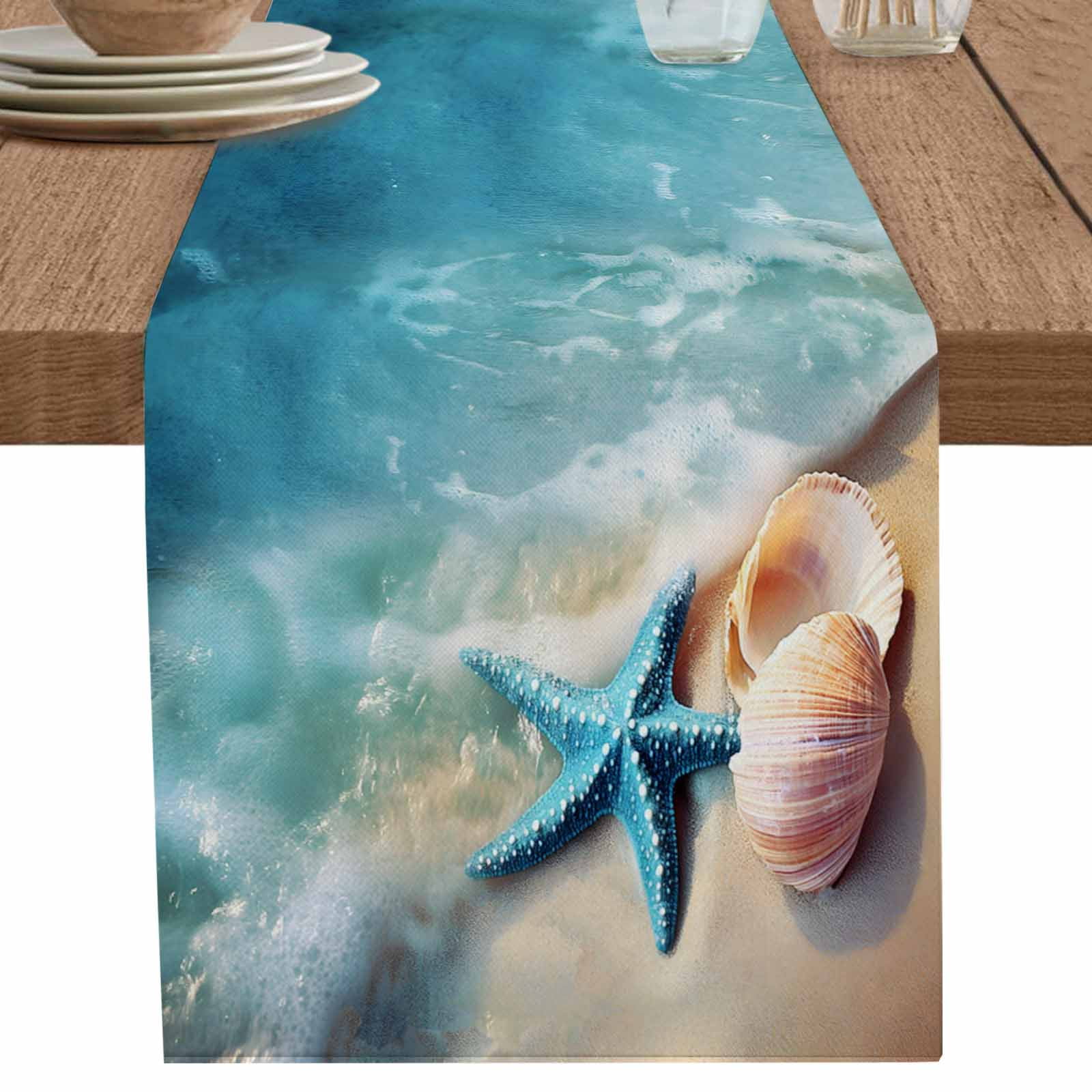 nqOlkjepod Blue Coastal Table Runner 72 Inches Long Farmhouse Dress ...