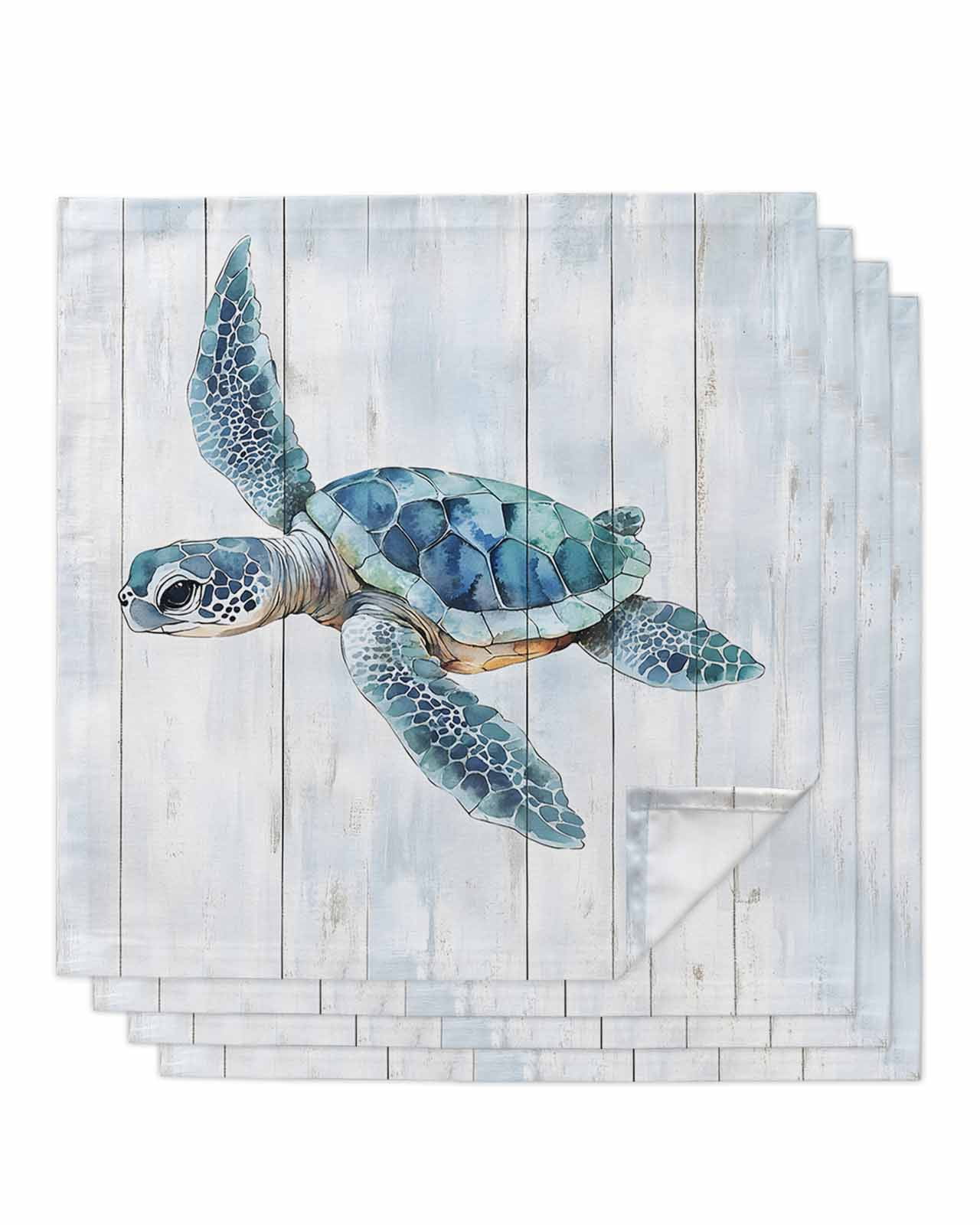 nqOlkjepod Blue Coastal Turtle Cloth Napkins Set of 4 Reusable Dinner ...