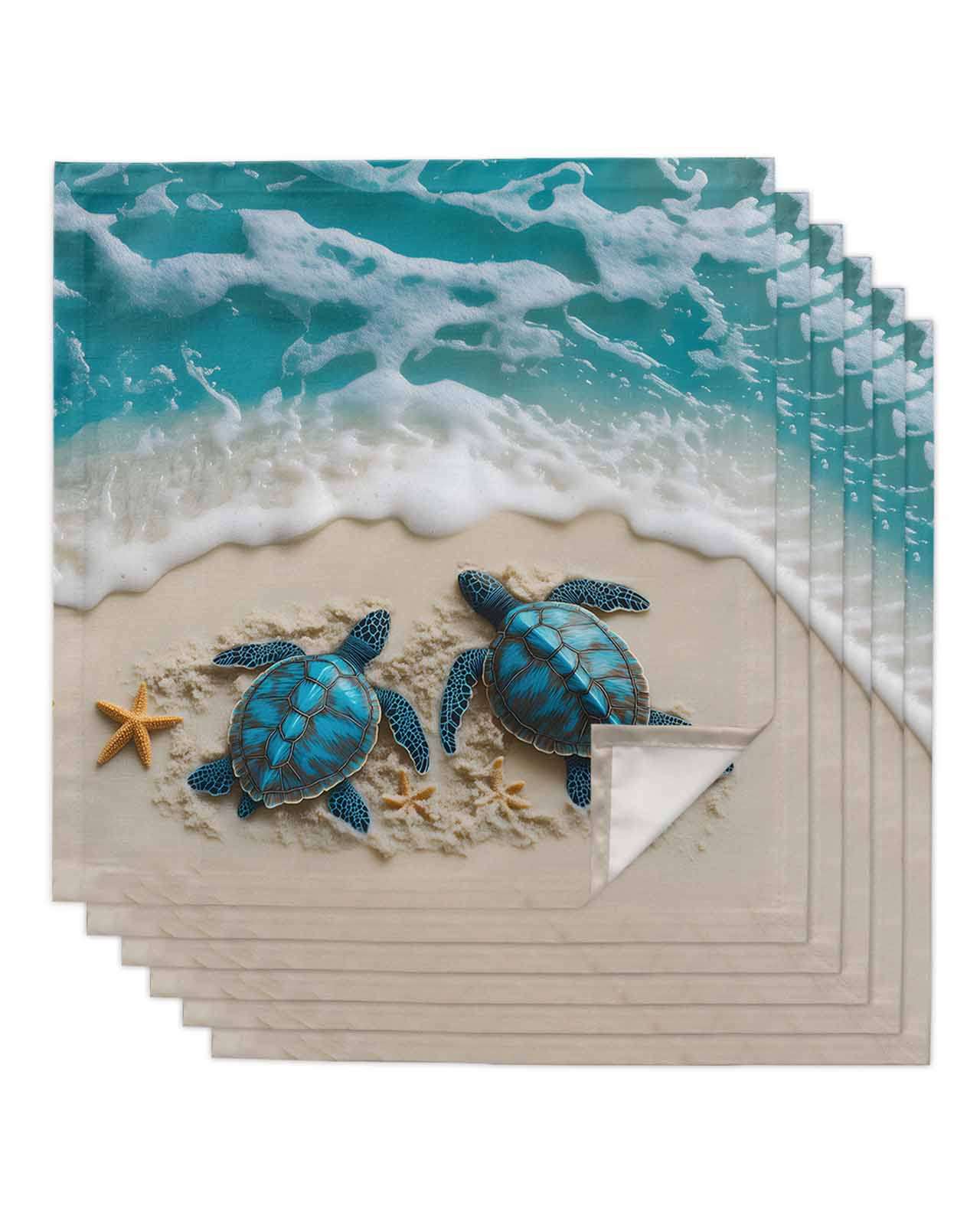 nqOlkjepod Blue Coastal Turtle Cloth Napkins Set of 6 Reusable Dinner ...