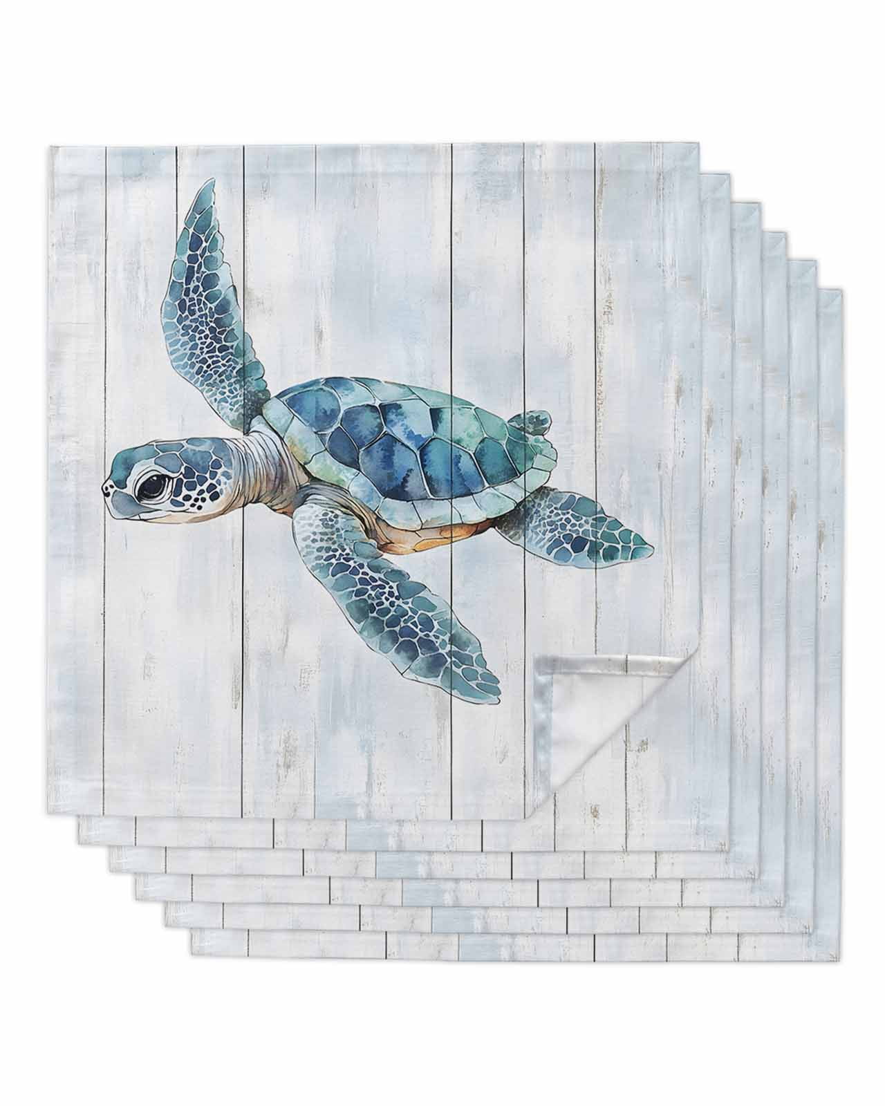 nqOlkjepod Blue Coastal Turtle Cloth Napkins Set of 6 Reusable Dinner ...