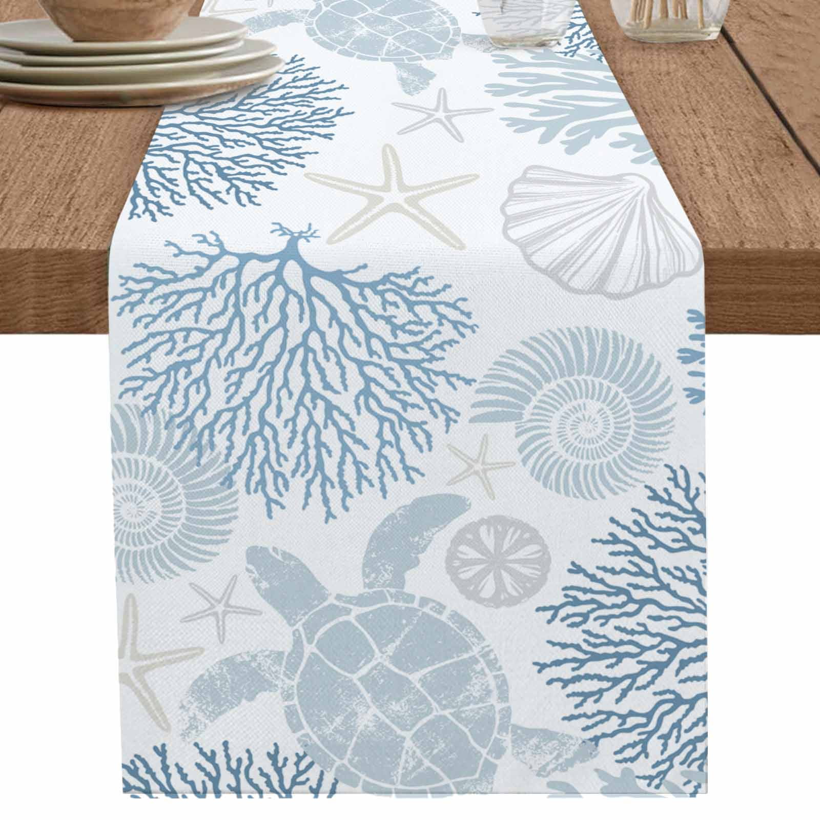 nqOlkjepod Blue Coastal Turtle Table Runner 36 Inches Long Farmhouse ...
