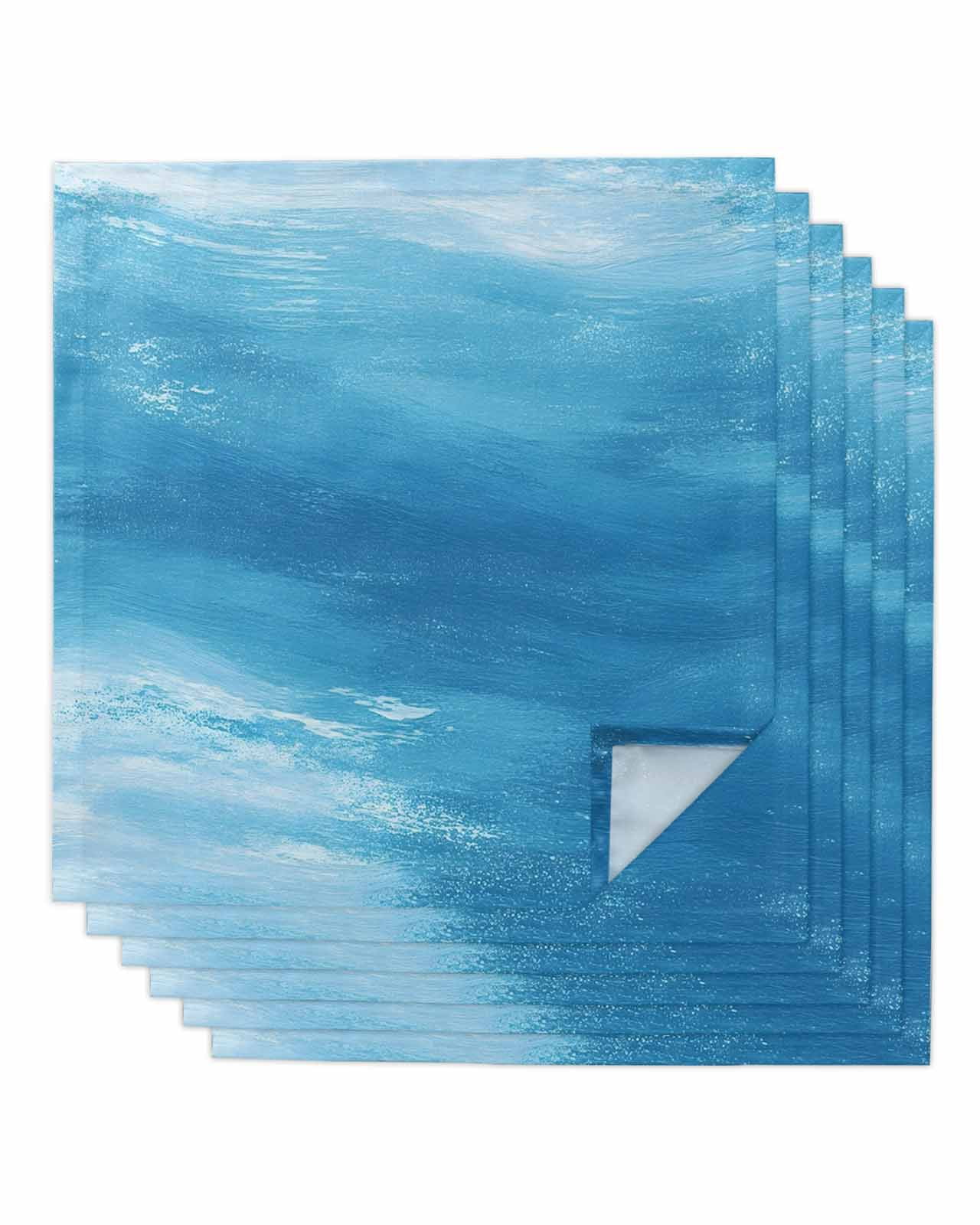 nqOlkjepod Blue Coastal Wave Cloth Napkins Set of 6 Reusable Dinner ...