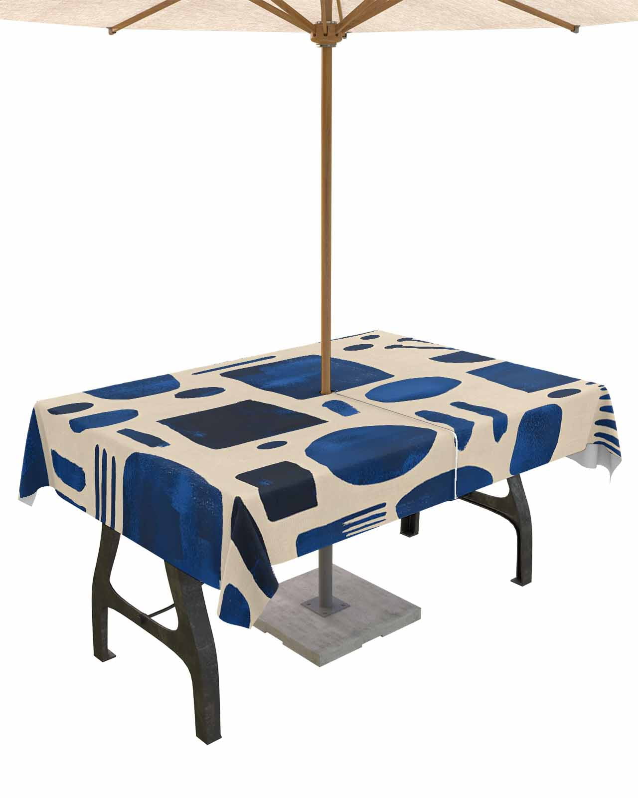 nqOlkjepod Blue Color Block Outdoor Tablecloth with Umbrella Hole ...