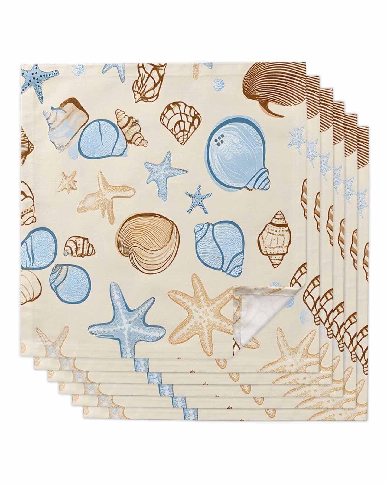 nqOlkjepod Blue Conch Coastal Cloth Napkins Set of 6 Reusable Dinner ...