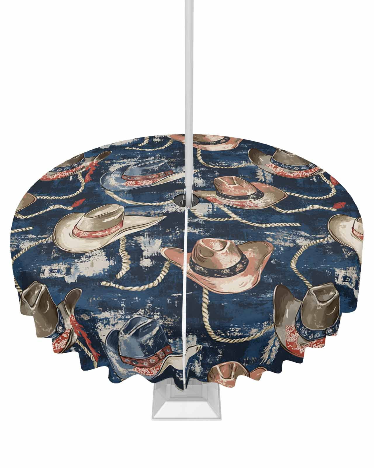 nqOlkjepod Blue Cowboy Outdoor Tablecloth with Umbrella Hole & Zipper ...