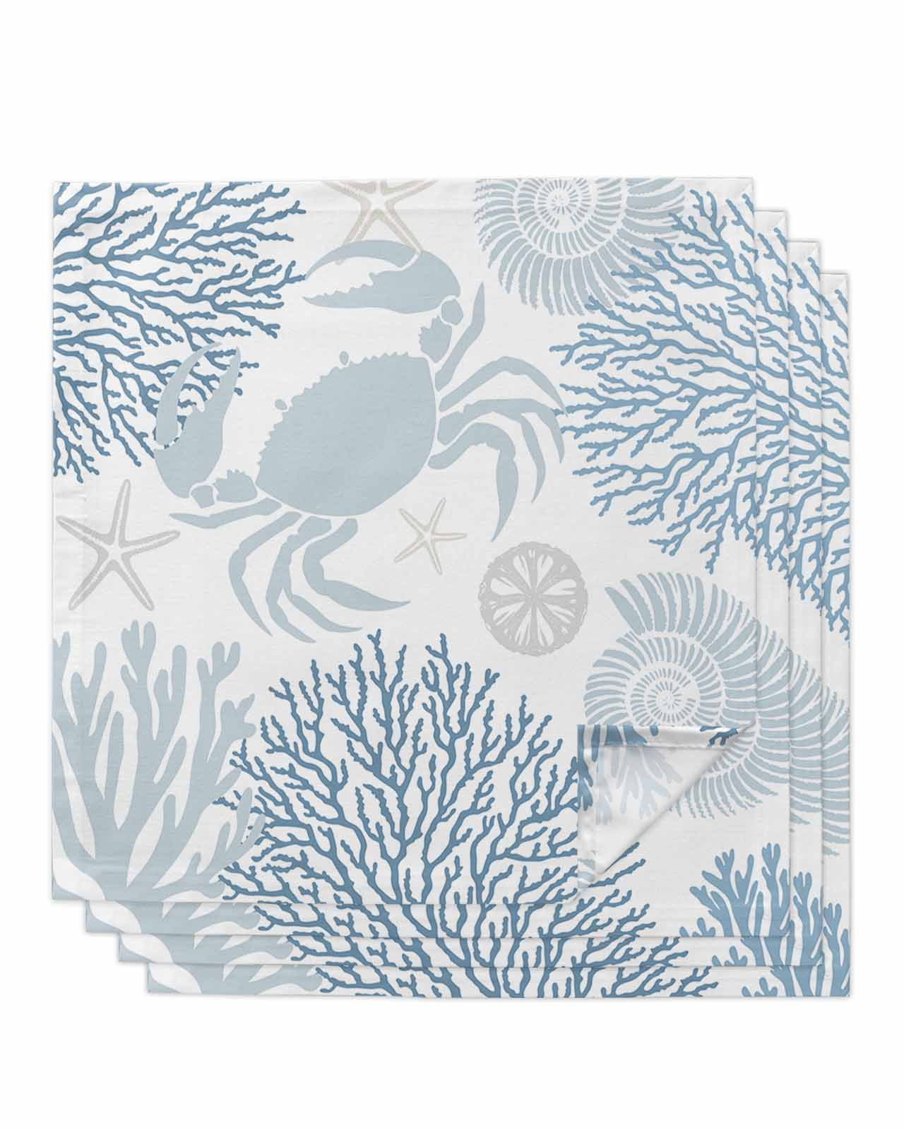 nqOlkjepod Blue Crab Coastal Cloth Napkins Set of 4 Reusable Dinner ...