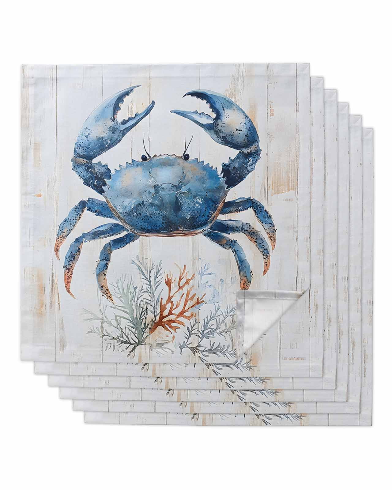 nqOlkjepod Blue Crab Coastal Cloth Napkins Set of 6 Reusable Dinner ...