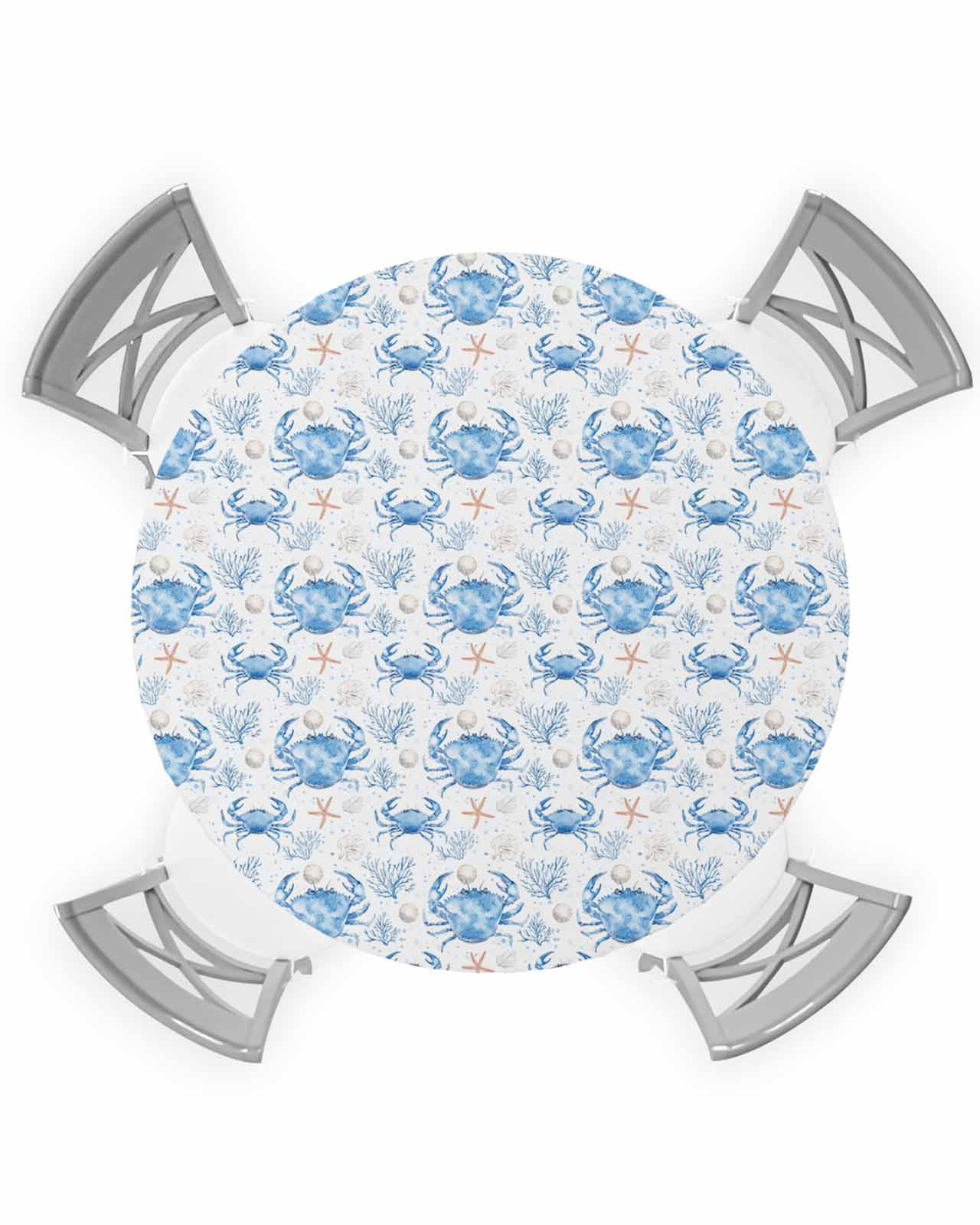 nqOlkjepod Blue Crab Coastal Round Tablecloth, Fitted Table Cover with ...