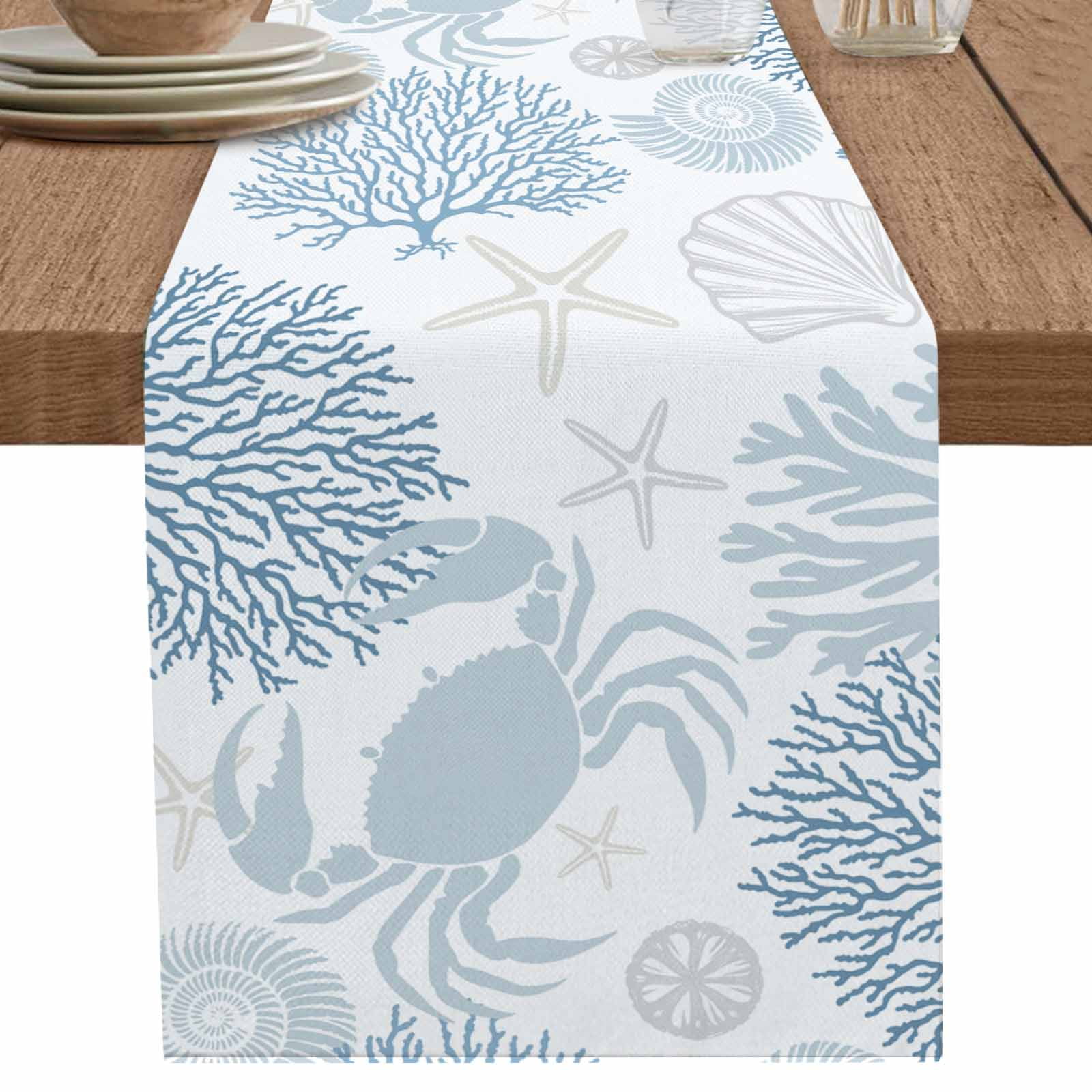 nqOlkjepod Blue Crab Coastal Table Runner 48 Inches Long Farmhouse ...