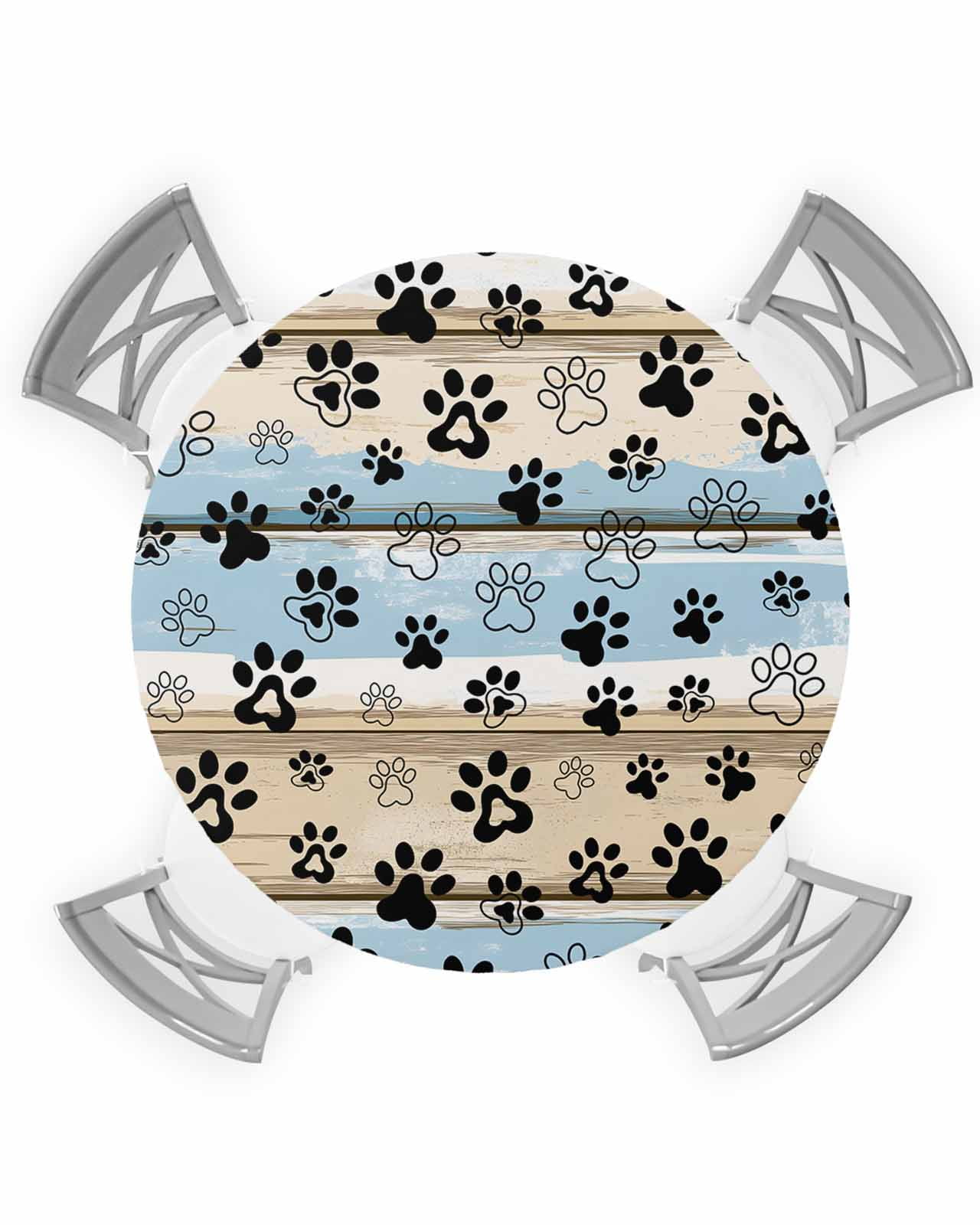 nqOlkjepod Blue Dog Paw Print Round Tablecloth, Fitted Table Cover with ...