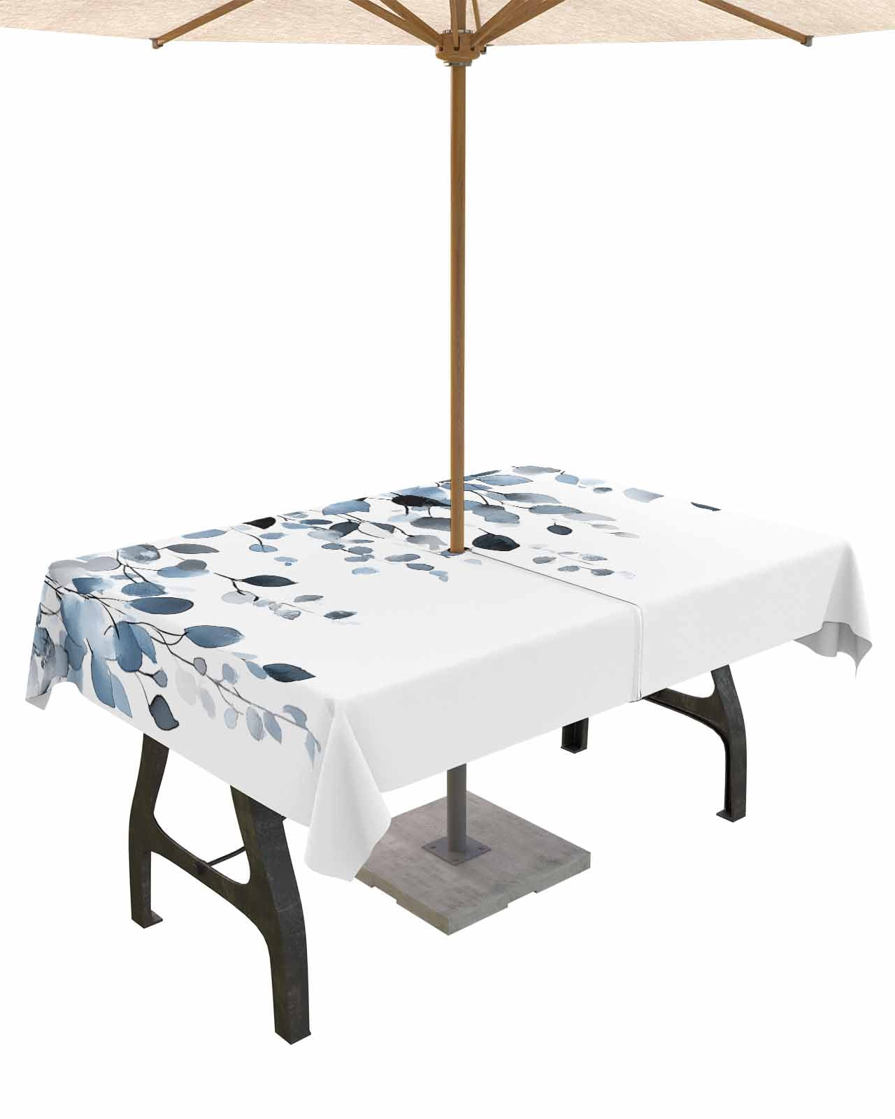 nqOlkjepod Blue Eucalyptus Leaves Outdoor Tablecloth with Umbrella Hole ...
