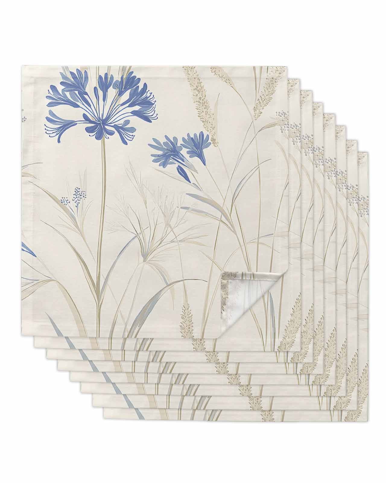 nqOlkjepod Blue Floral Beige Leaves Cloth Napkins Set of 8 Reusable ...