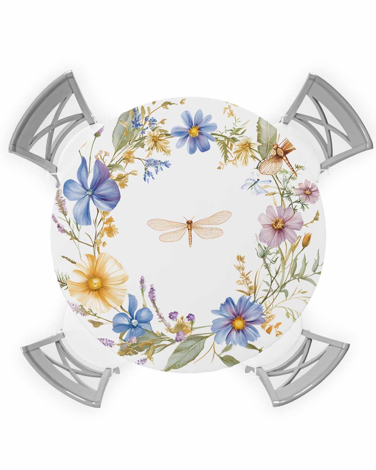 nqOlkjepod Blue Floral Round Tablecloth, Fitted Table Cover with ...