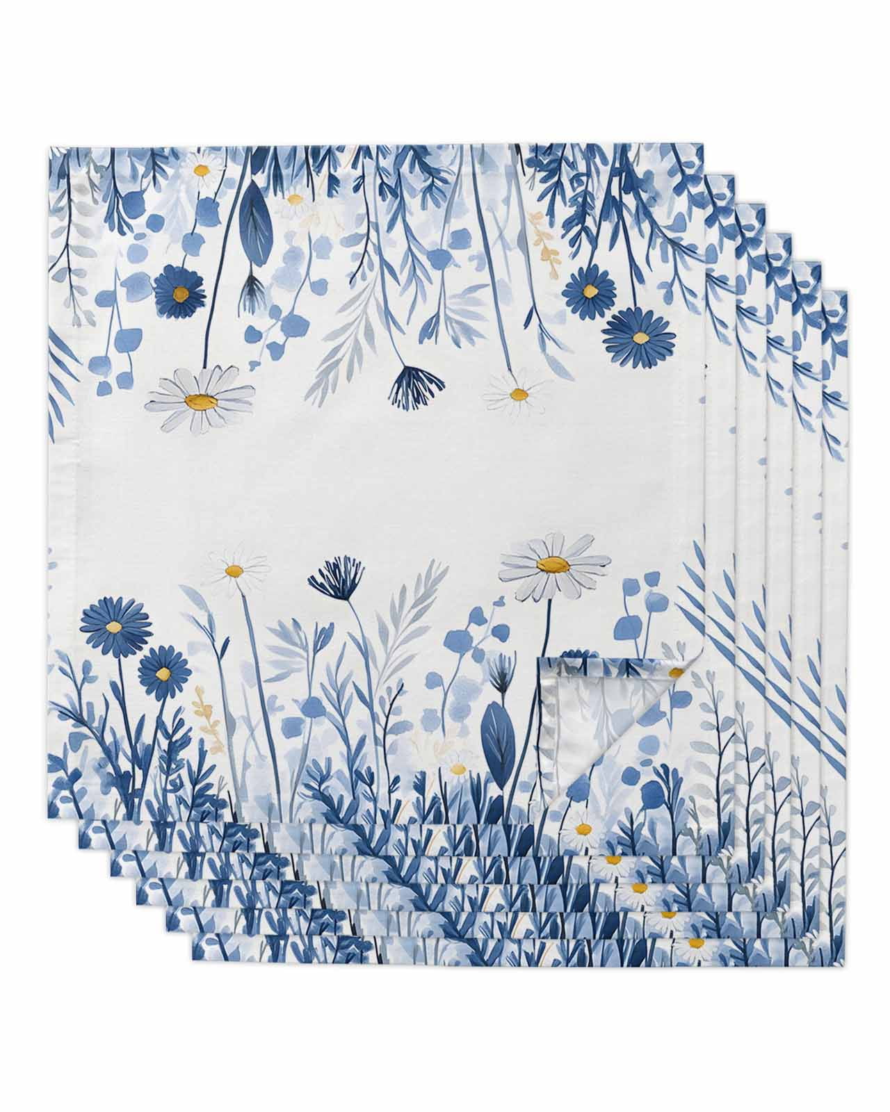nqOlkjepod Blue Floral Spring Cloth Napkins Set of 6 Reusable Dinner ...