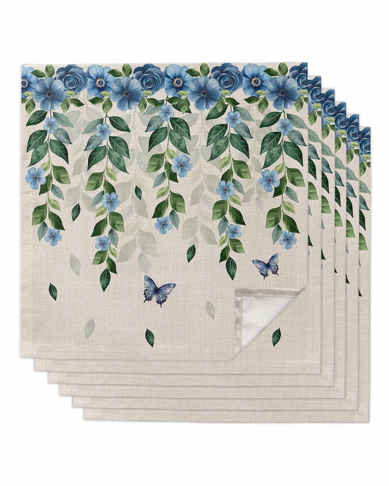 nqOlkjepod Blue Floral Spring Cloth Napkins Set of 6 Reusable Dinner ...