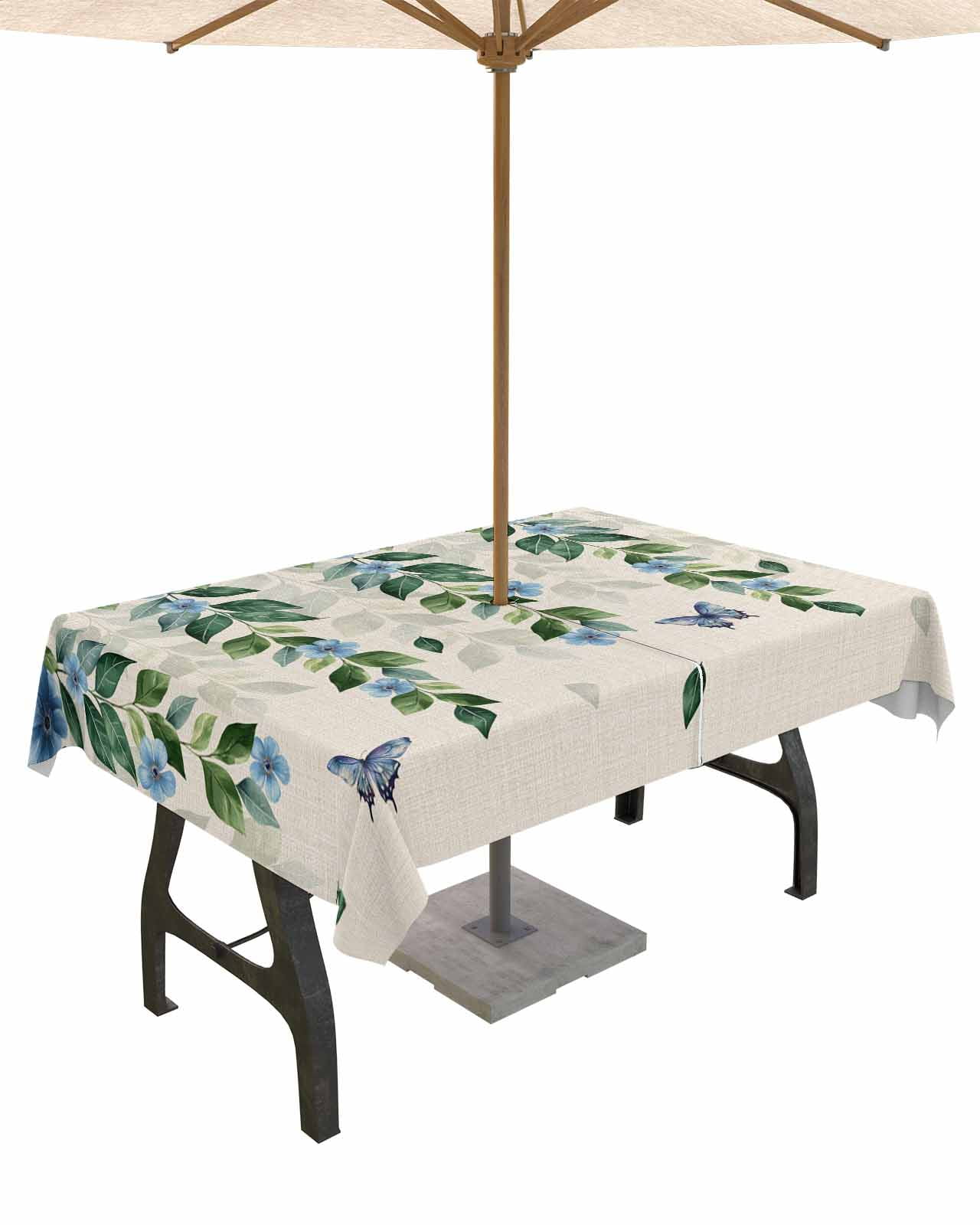 nqOlkjepod Blue Floral Spring Outdoor Tablecloth with Umbrella Hole ...