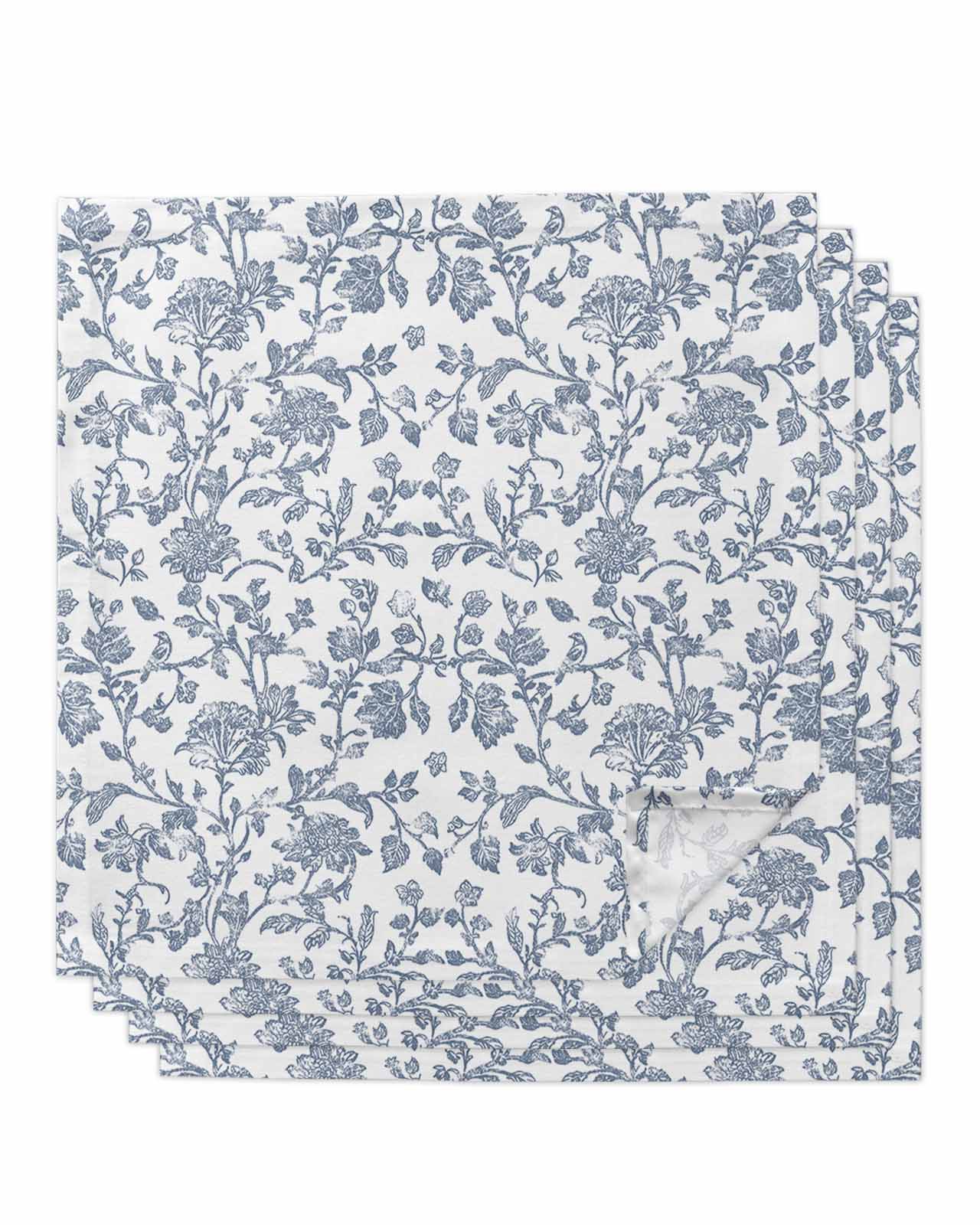 nqOlkjepod Blue Flower Cloth Napkins Set of 4 Reusable Dinner Napkins ...