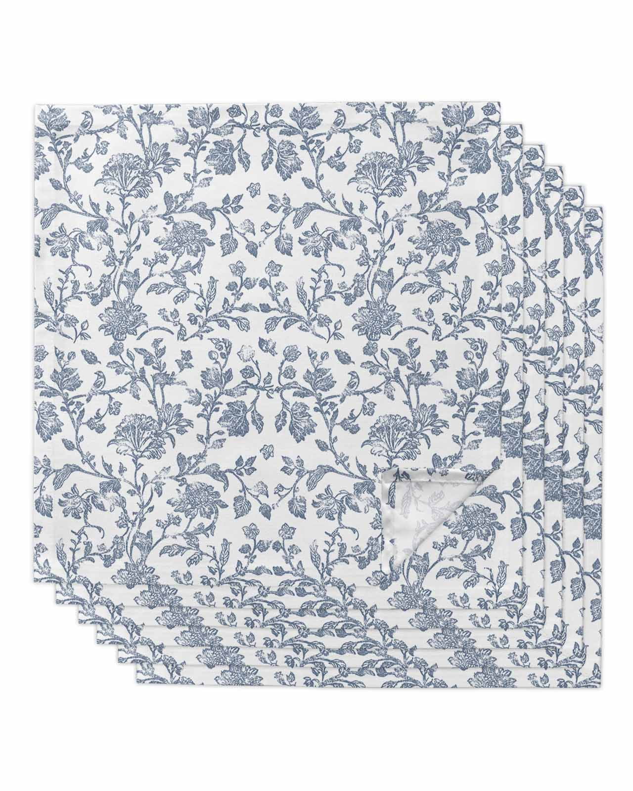 nqOlkjepod Blue Flower Cloth Napkins Set of 6 Reusable Dinner Napkins ...