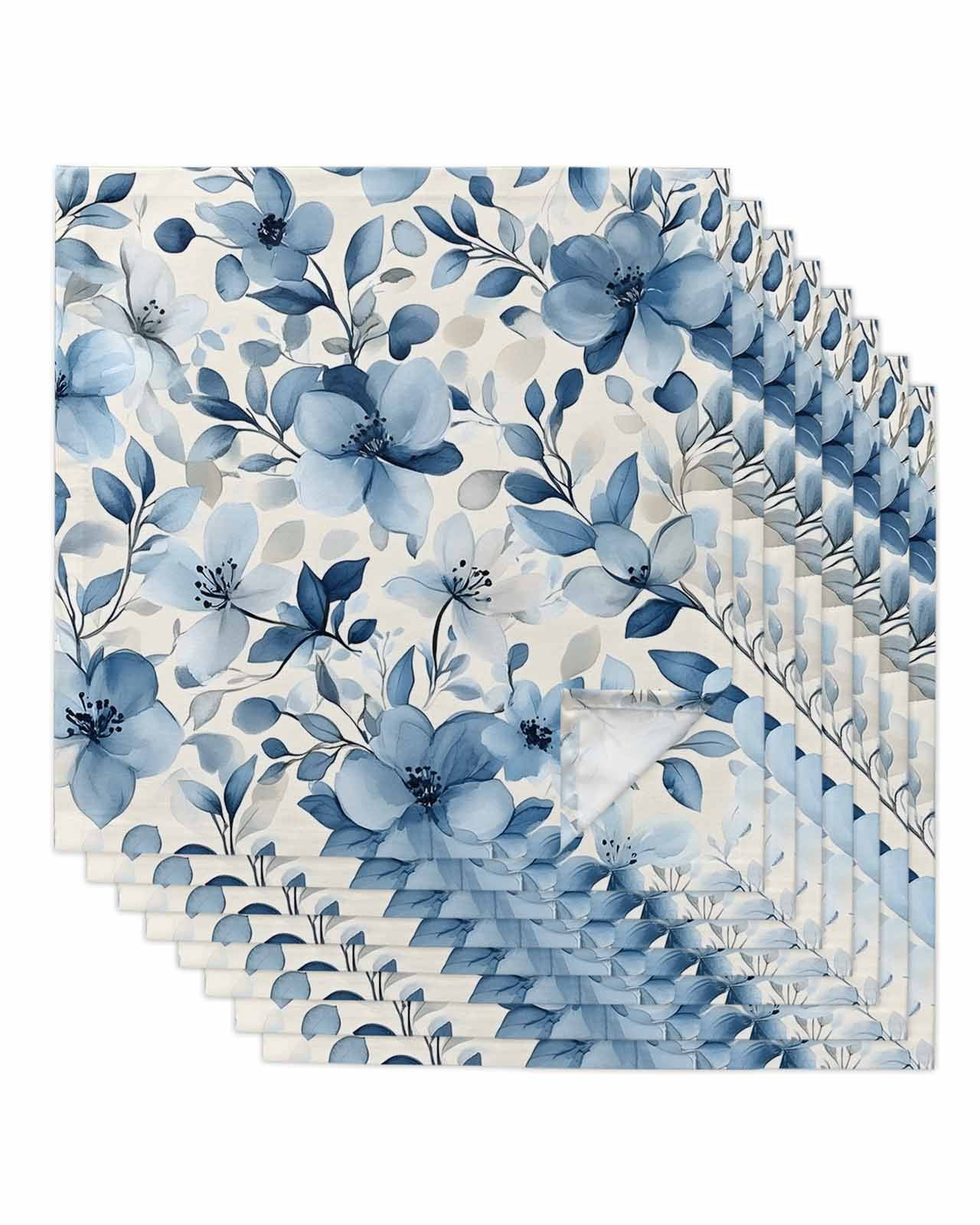 nqOlkjepod Blue Flower Cloth Napkins Set of 8 Reusable Dinner Napkins ...