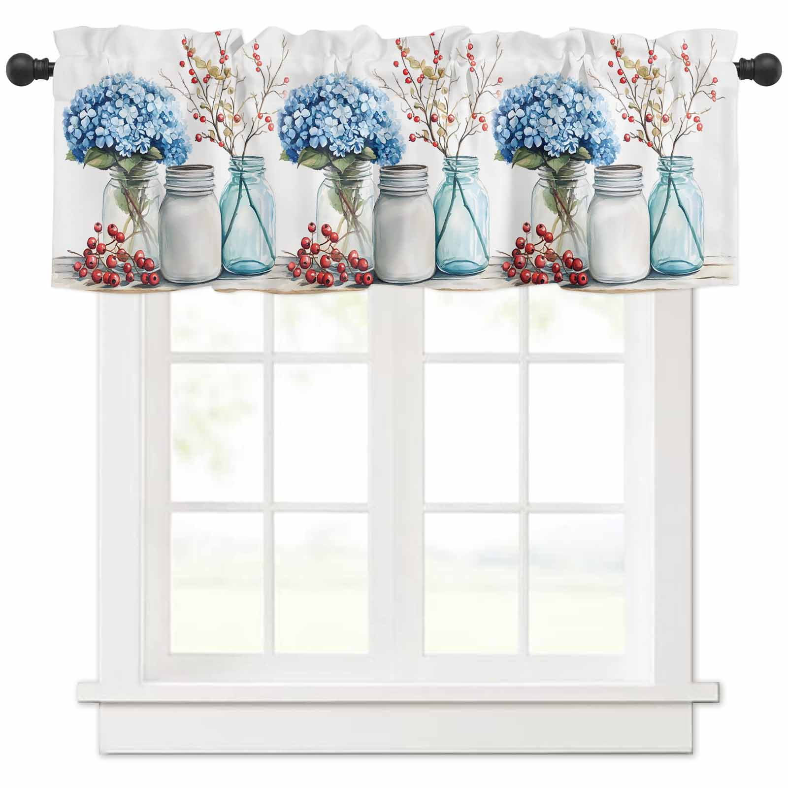 nqOlkjepod Blue Flower Farmhouse Short Window Curtain Valances, Bottle ...