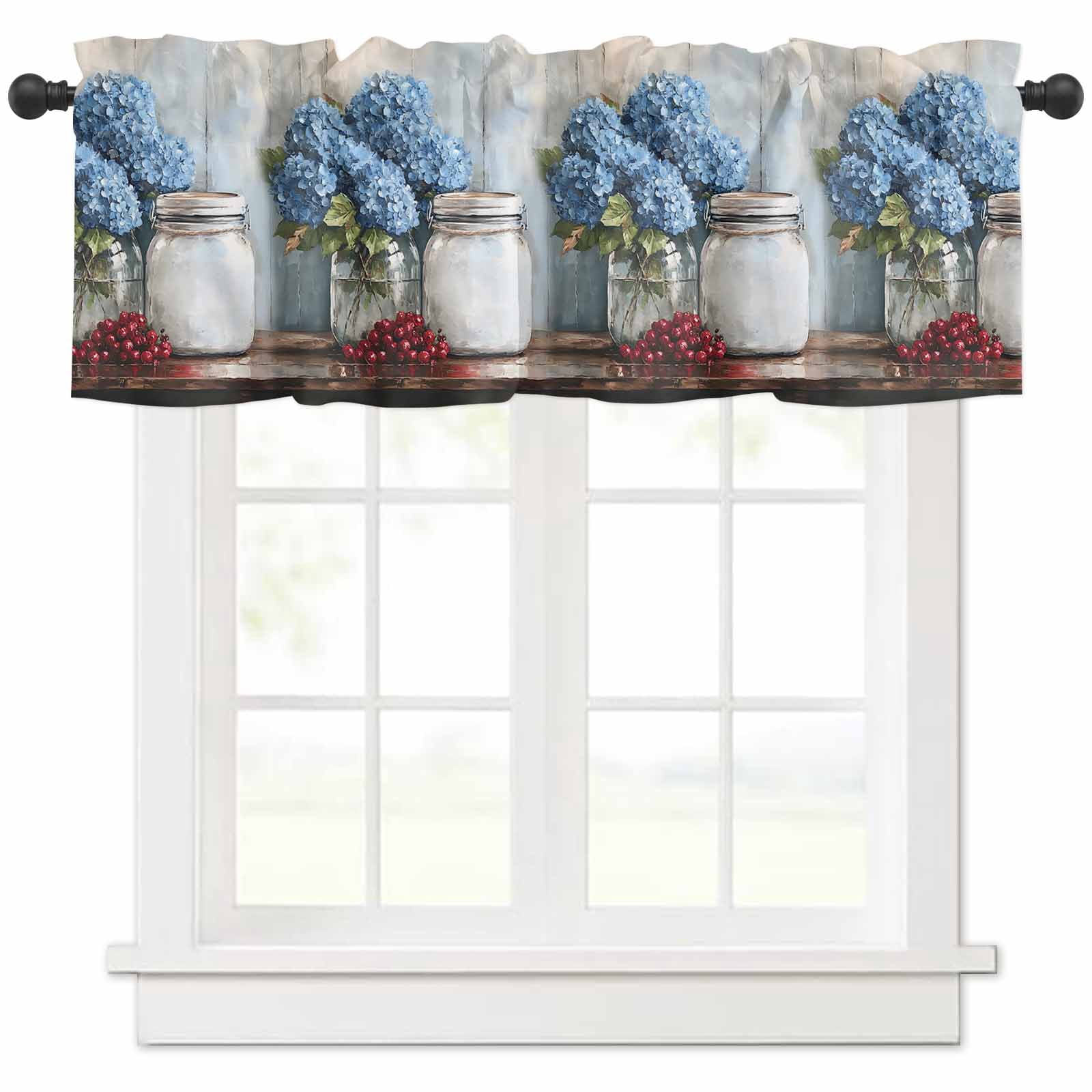 nqOlkjepod Blue Flower Farmhouse Short Window Curtain Valances, Modern ...
