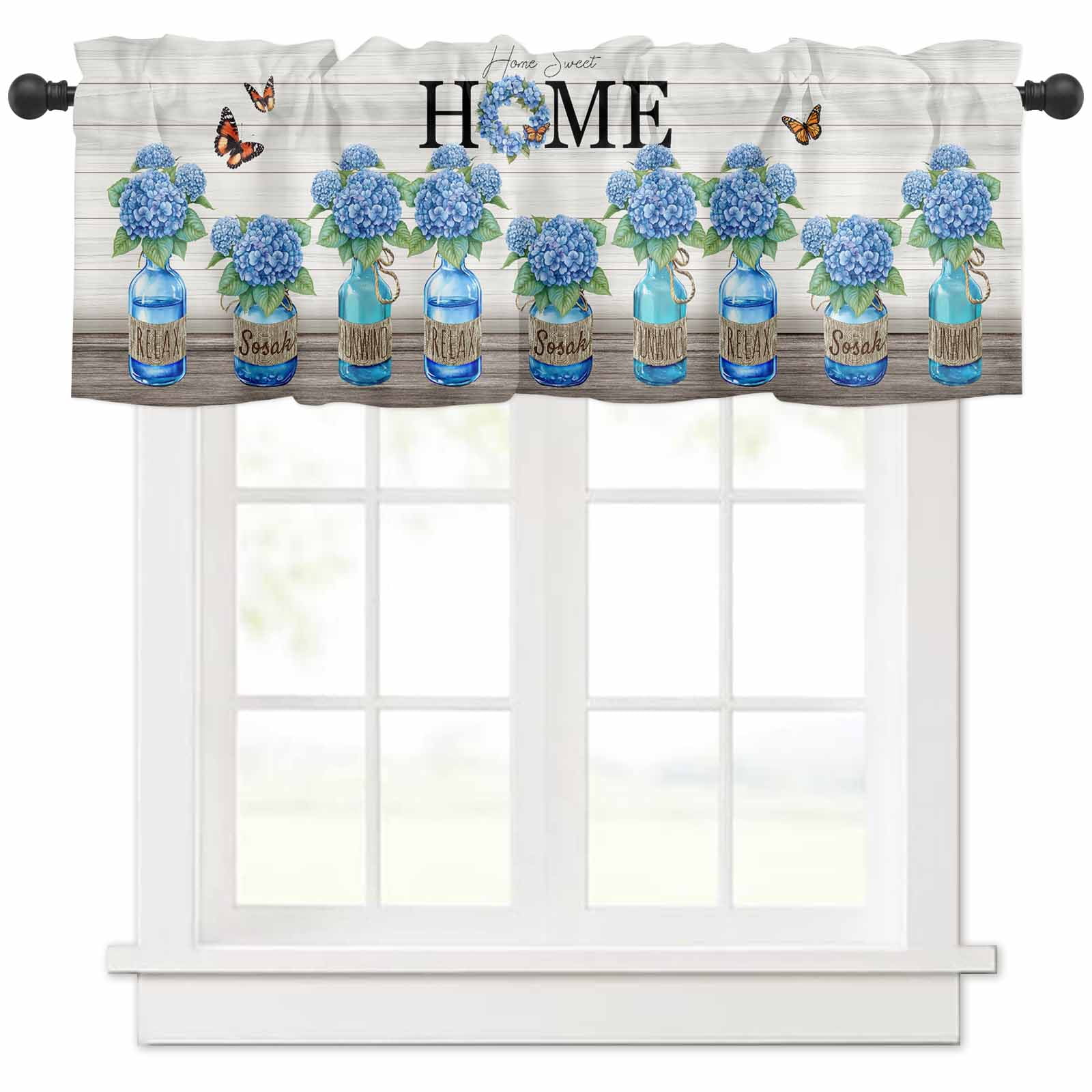 nqOlkjepod Blue Flower Farmhouse Short Window Curtain Valances, Summer ...