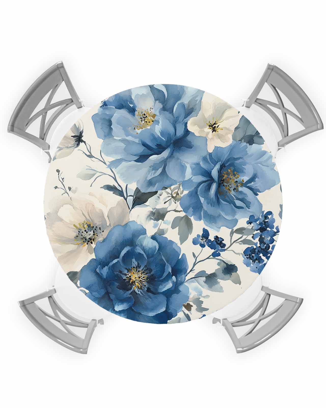 nqOlkjepod Blue Flower Round Tablecloth, Fitted Table Cover with ...