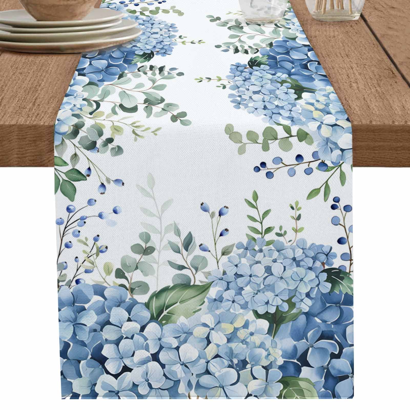 nqOlkjepod Blue Flower Table Runner 60 Inches Long Farmhouse Dress ...