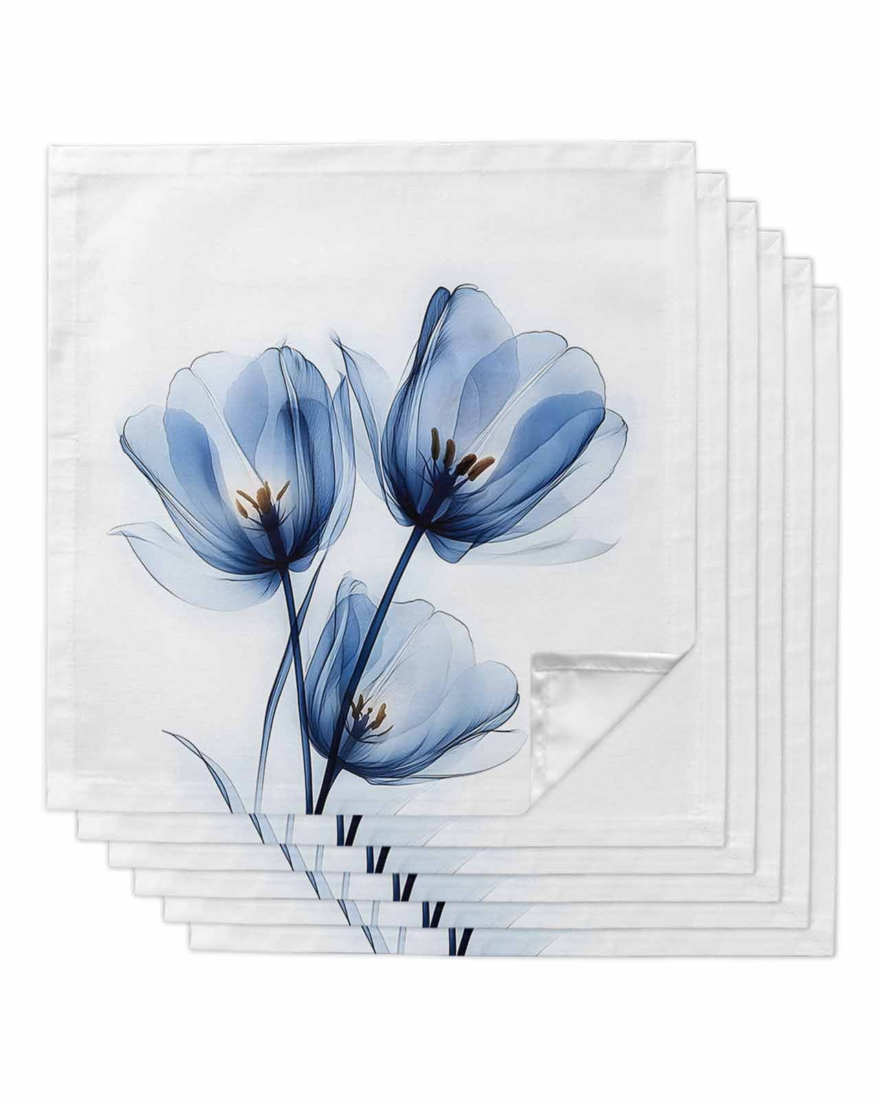 nqOlkjepod Blue Flowers Cloth Napkins Set of 6 Reusable Dinner Napkins ...