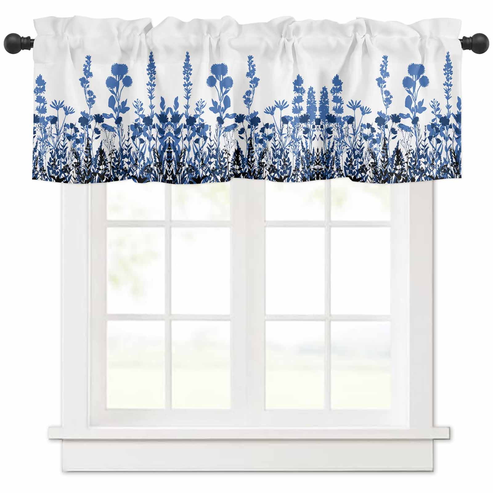 nqOlkjepod Blue Flowers Farmhouse Short Window Curtain Valances, Simple ...