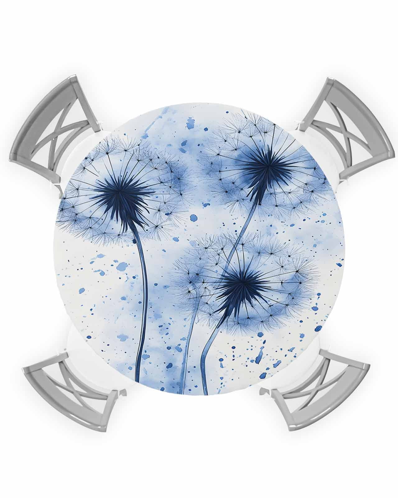 nqOlkjepod Blue Flowers Round Tablecloth, Fitted Table Cover with Elastic for 45"-54" Round ...